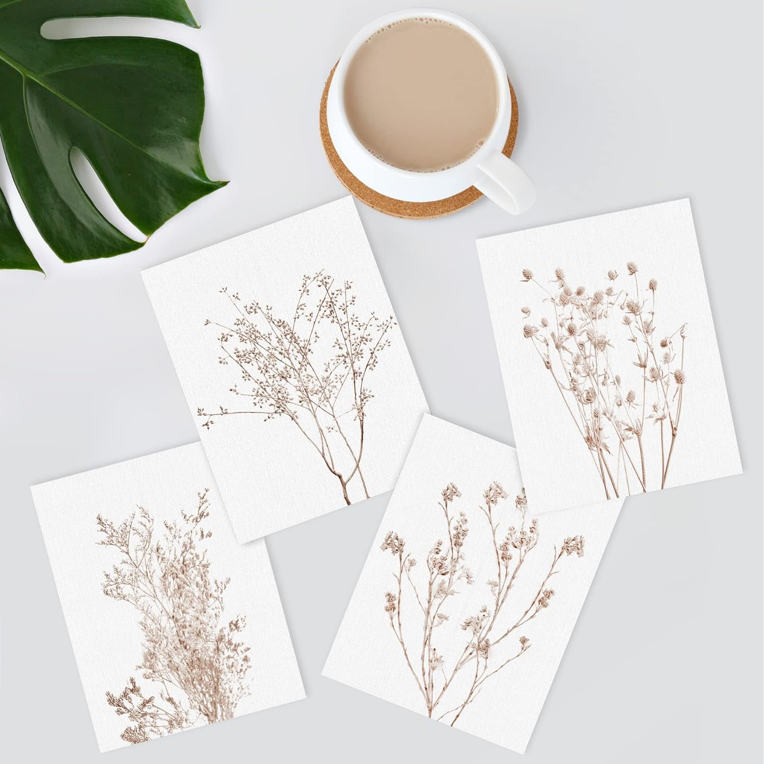 PixonSign 4 PCS Adhesive Canvas Posters Pastel Brown Forest Plant ...