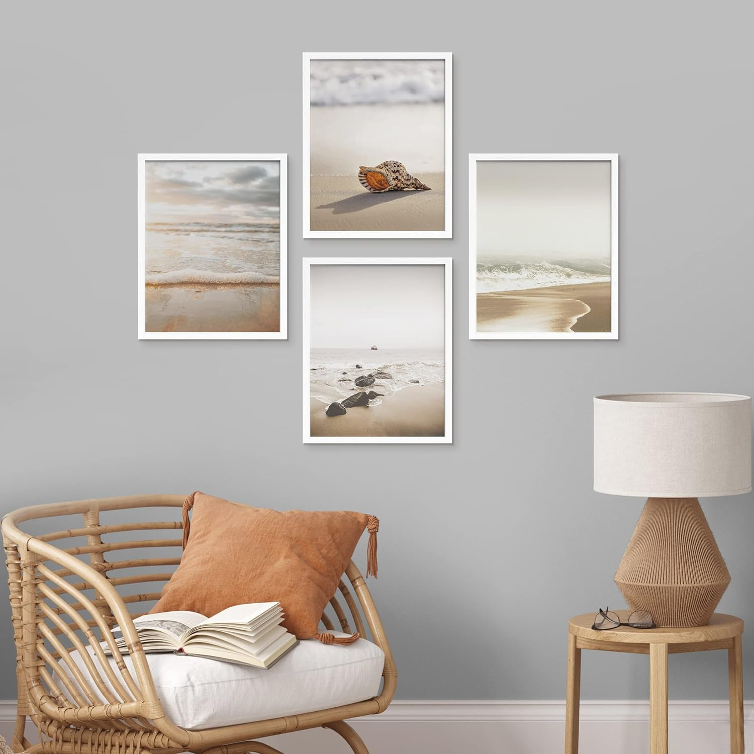 PixonSign 4 PCS Poster White Minimal Beach Shore Posters Ocean Sea ...