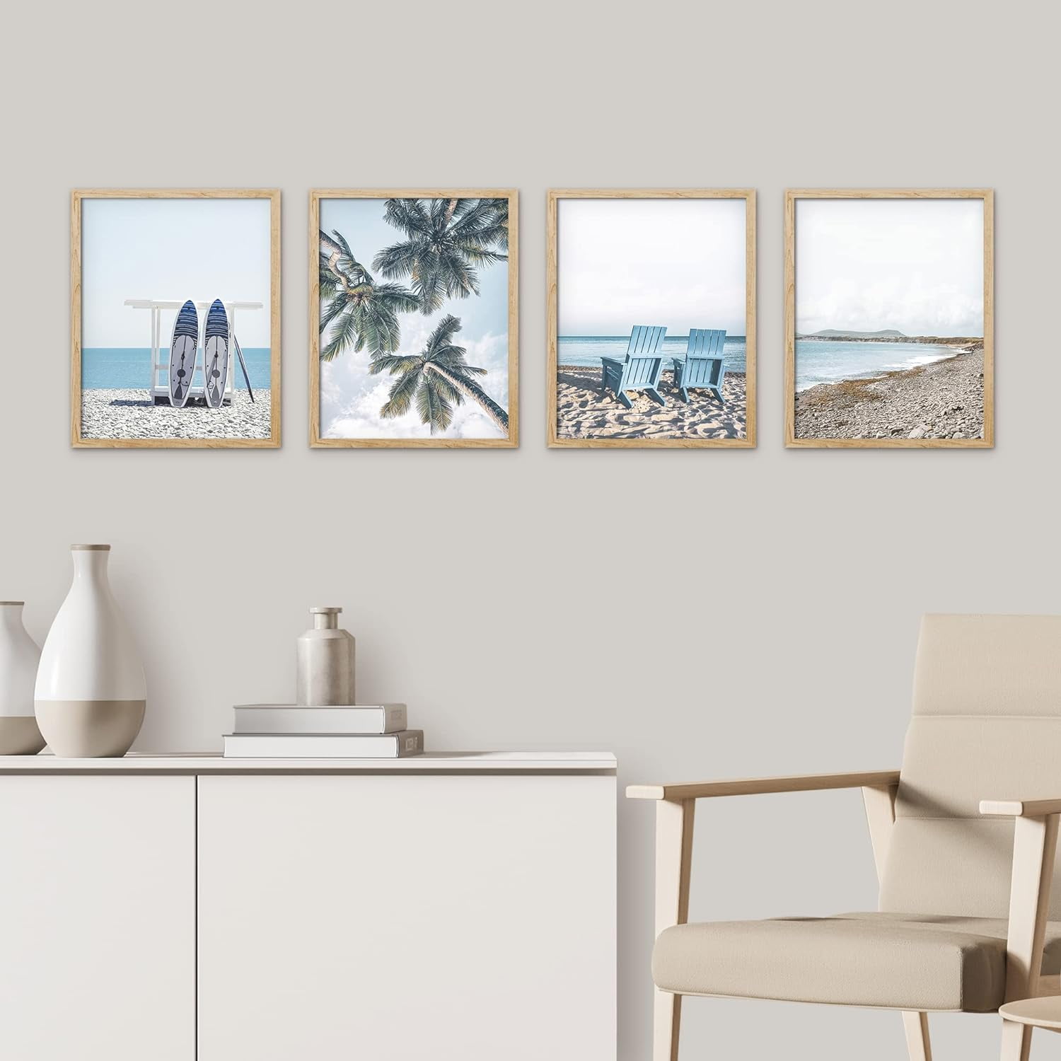 PixonSign 4 PCS Posters Office White Surfboard Tropical Palm Tree Beach ...
