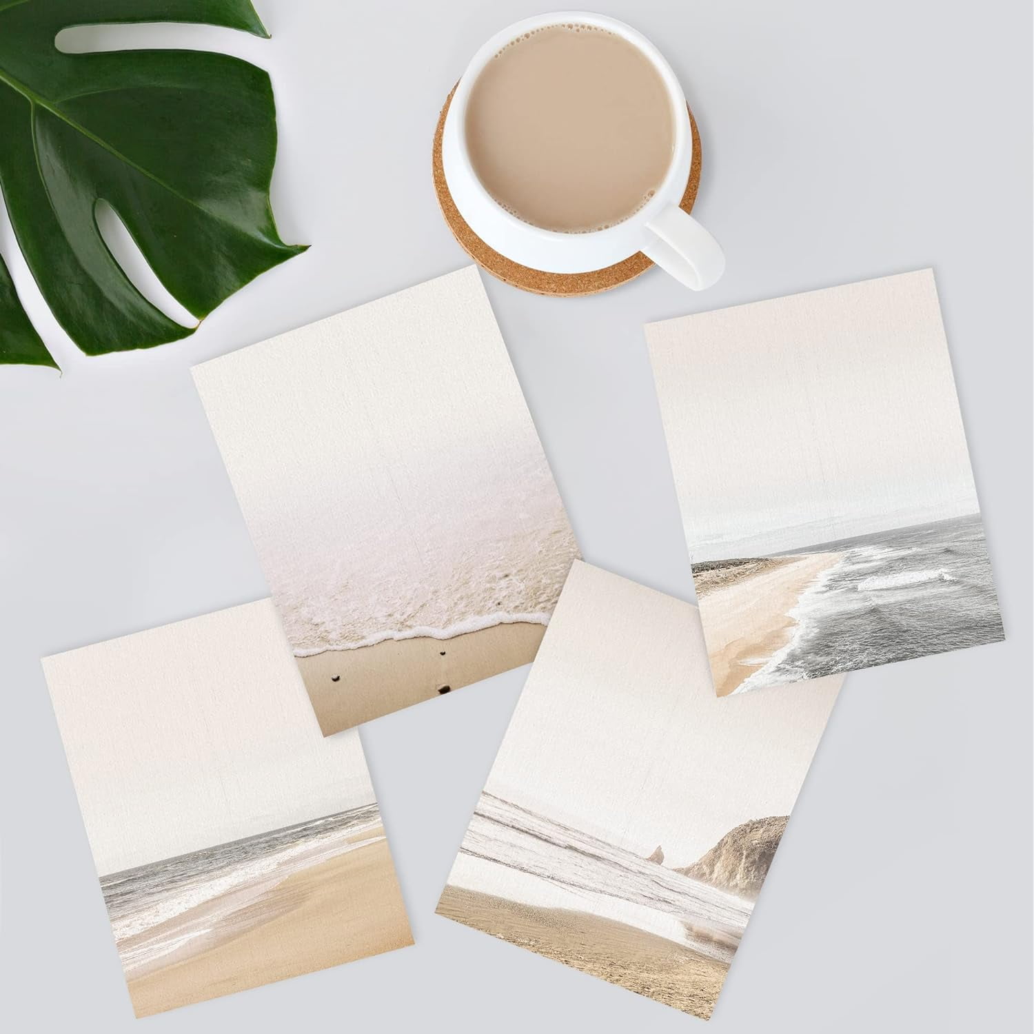 PixonSign 4 PCS Posters Sea Wave Wall Art Set White Minimalist Ocean ...