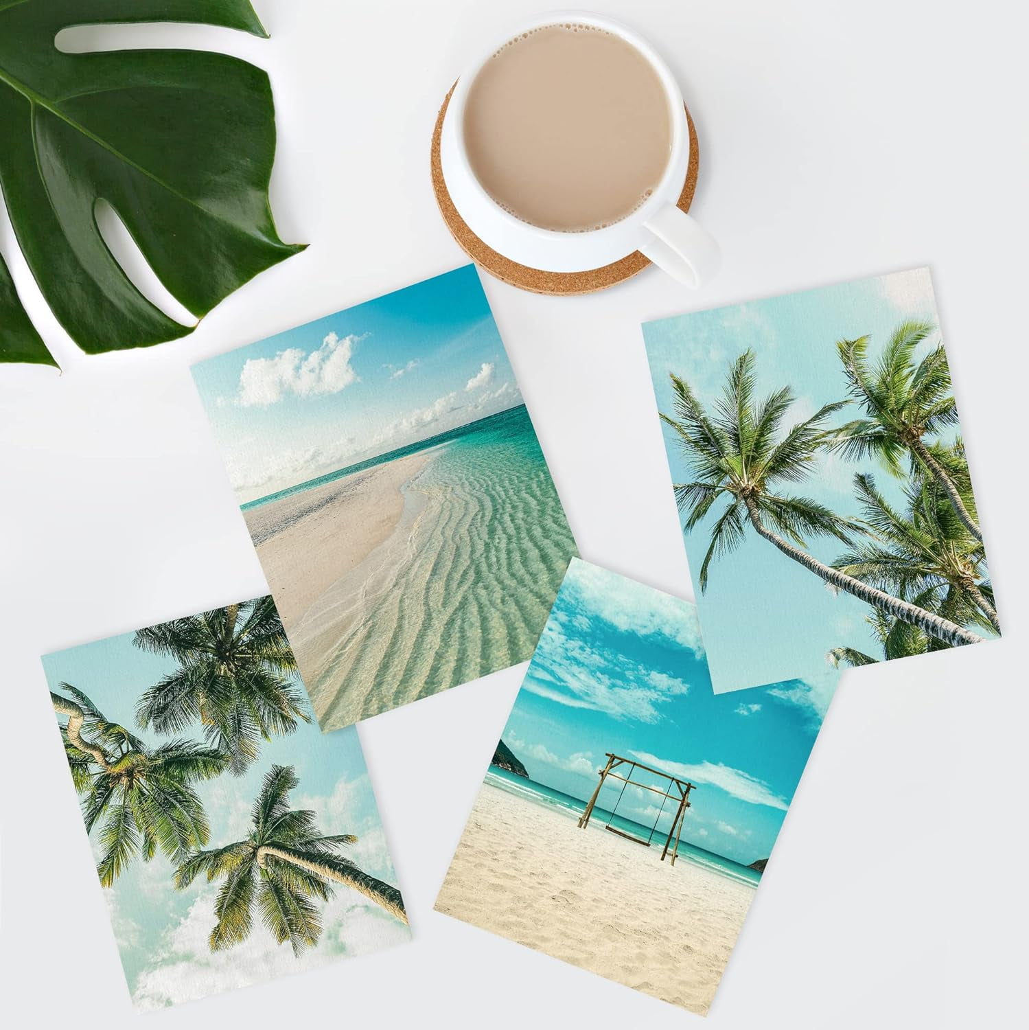 PixonSign 4 PCS Posters White Topical Teal Sky Palm Tree Beach Ocean ...
