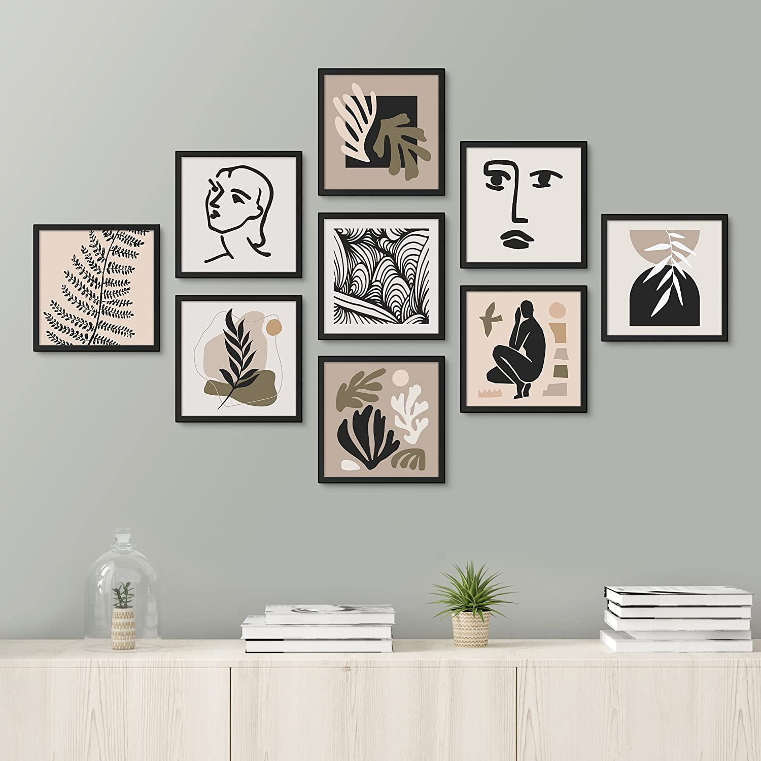 PixonSign 9 Piece 8" x 8" Gallery Wall Art Prints Picture Frame Set for ...