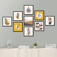 Sheffield Home 9 Piece Gallery Wall Frame Set, 12x12 in. Matted to 8x8 in. (Light Natural ...
