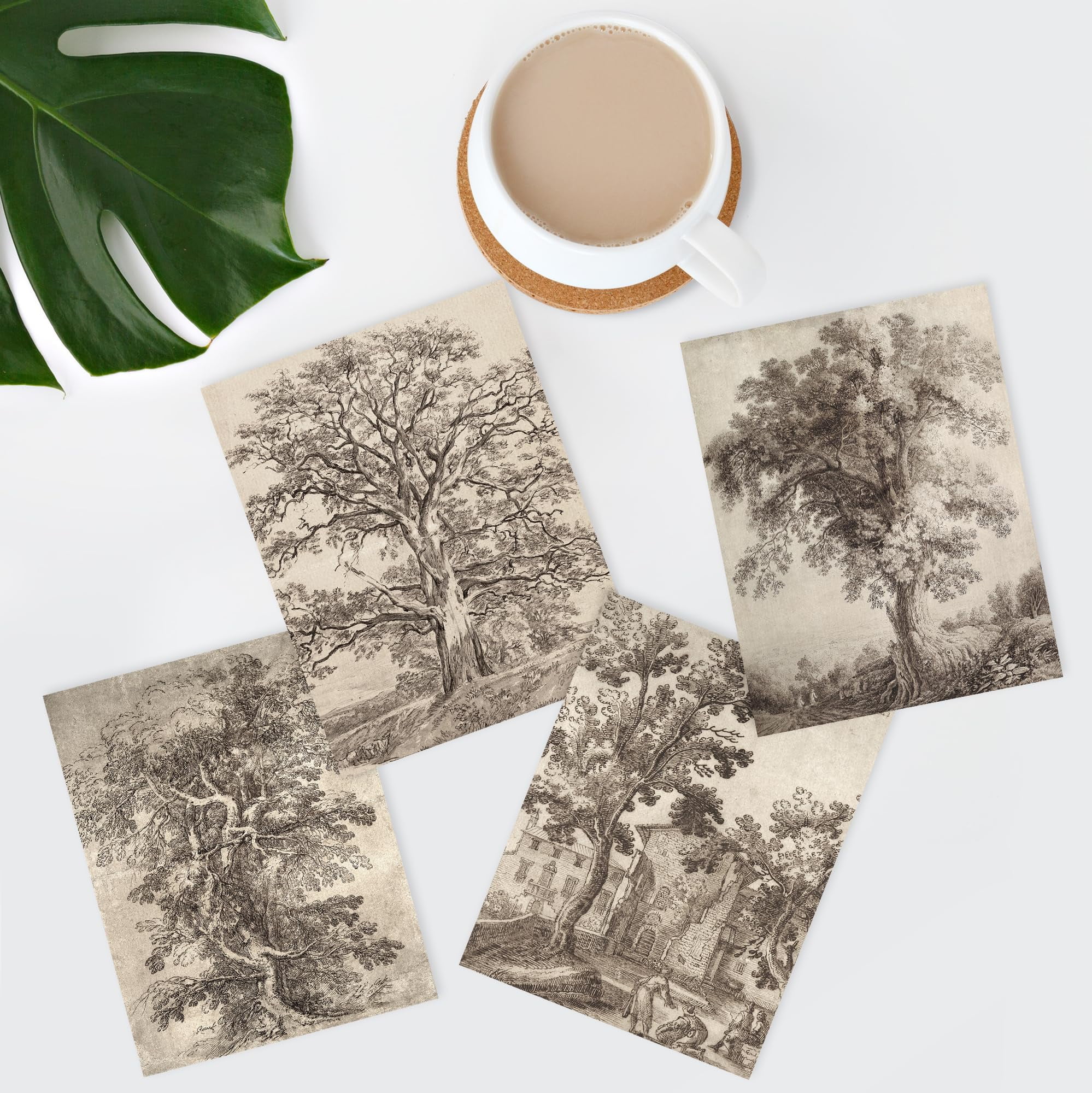 PixonSign Adhesive Canvas Poster Wall Art Forest Tree Sketches Sepia ...