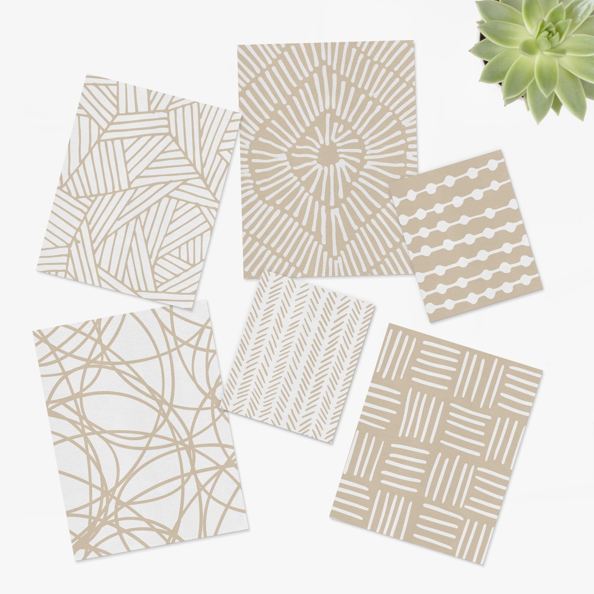 PixonSign Adhesive Canvas Print Wall Art Set - Curve Tan Line, Circle ...