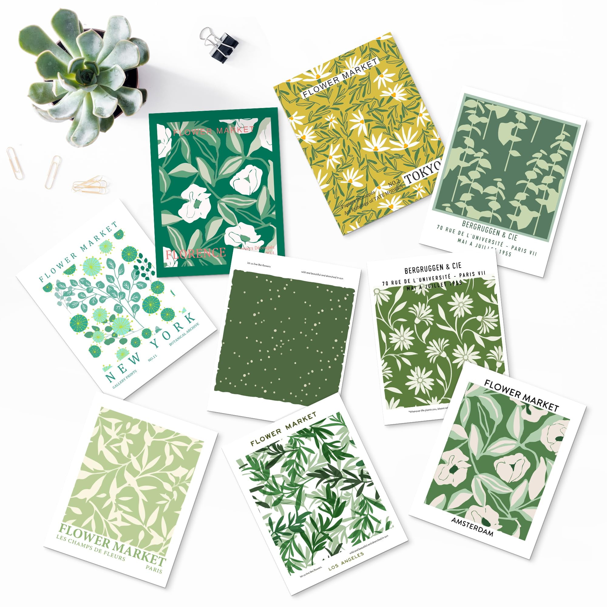 PixonSign Adhesive Canvas Print Wall Art Set - Green Floral Flower ...