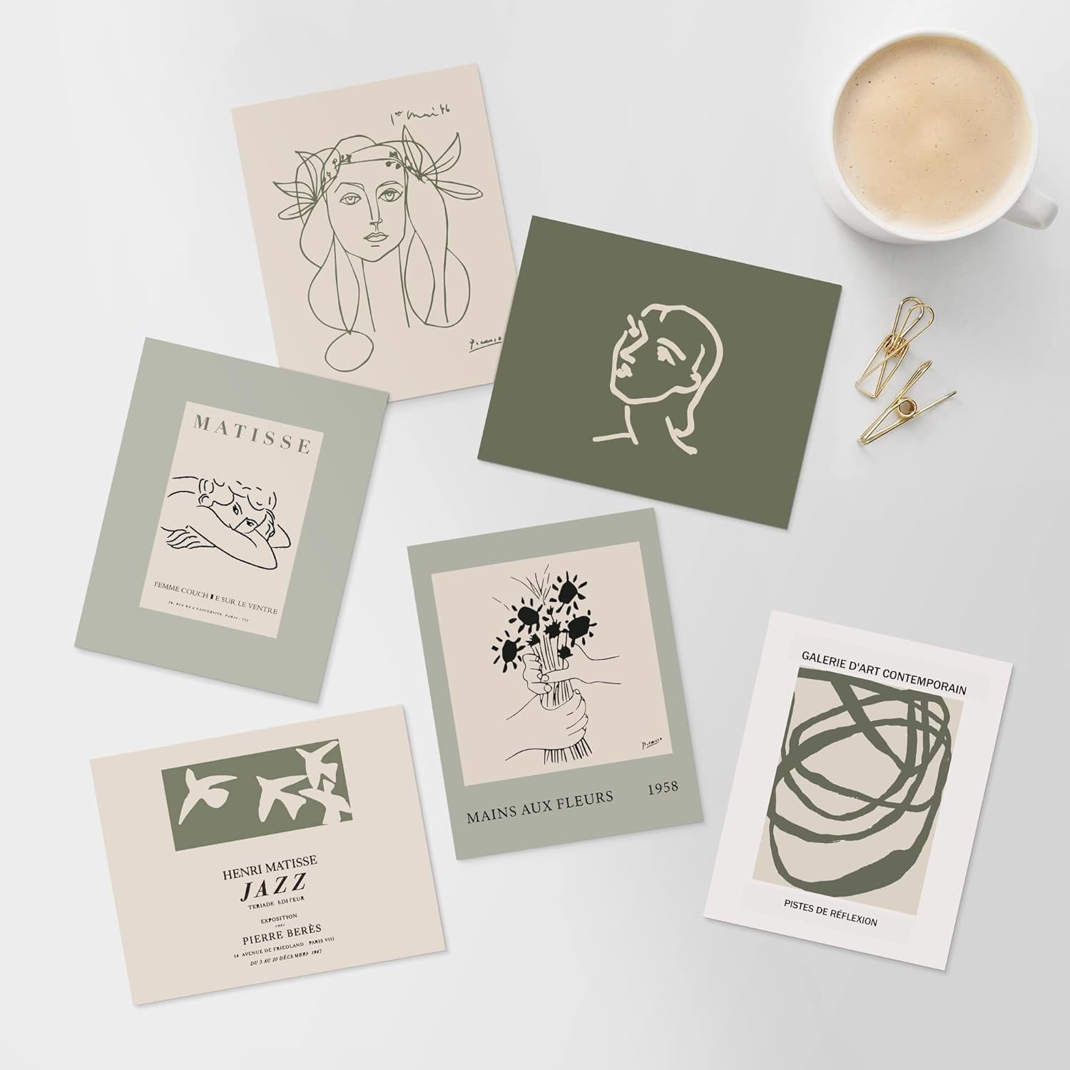 PixonSign Adhesive Canvas Print Wall Art Set - Green Matisse Portrait ...