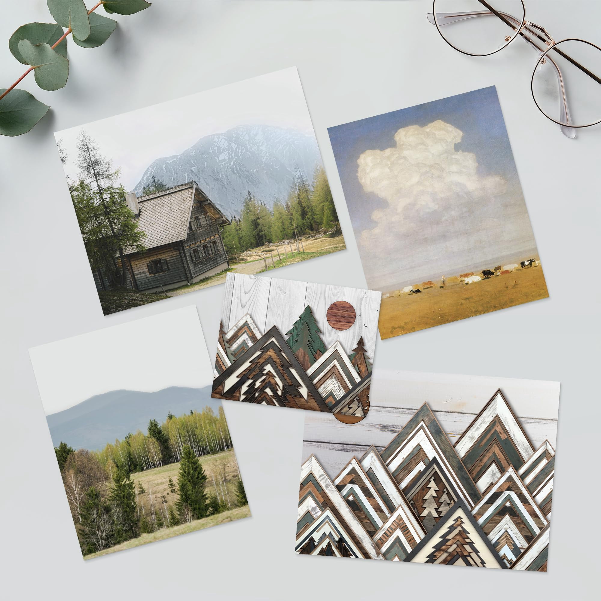 PixonSign Adhesive Canvas Print Wall Art Set - Mountain Range Sun ...