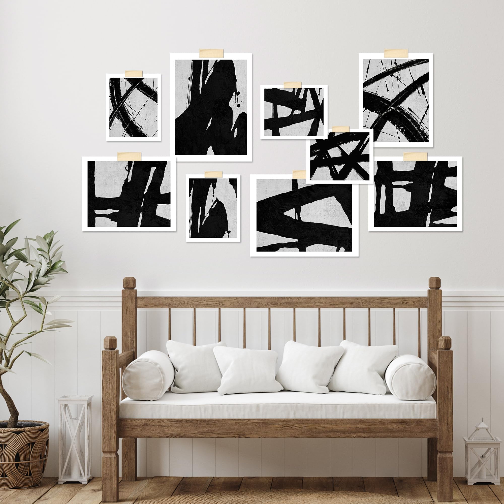 PixonSign Adhesive Canvas Print Wall Art Set - Thick Black Brushstroke ...