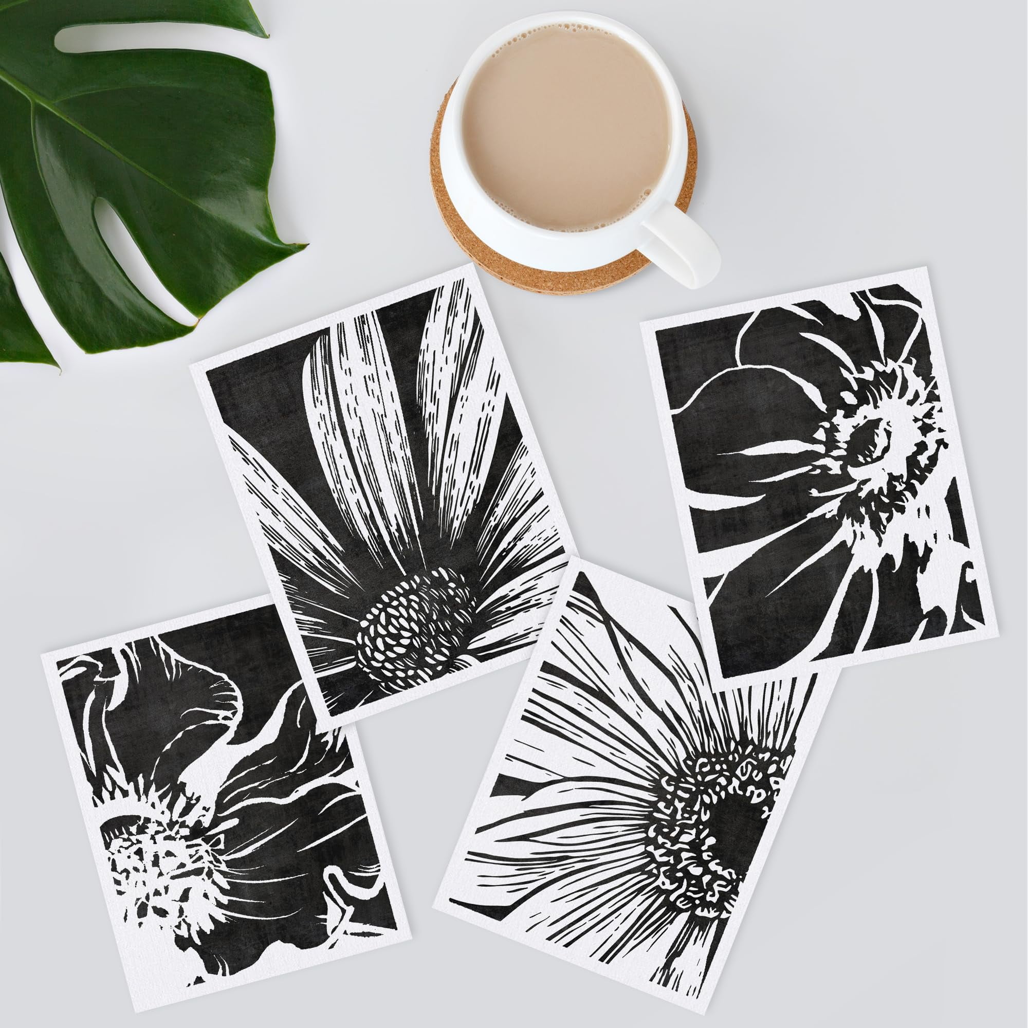 PixonSign Adhesive Posters Black Sunflowers Floral Botanical Wall Arts ...