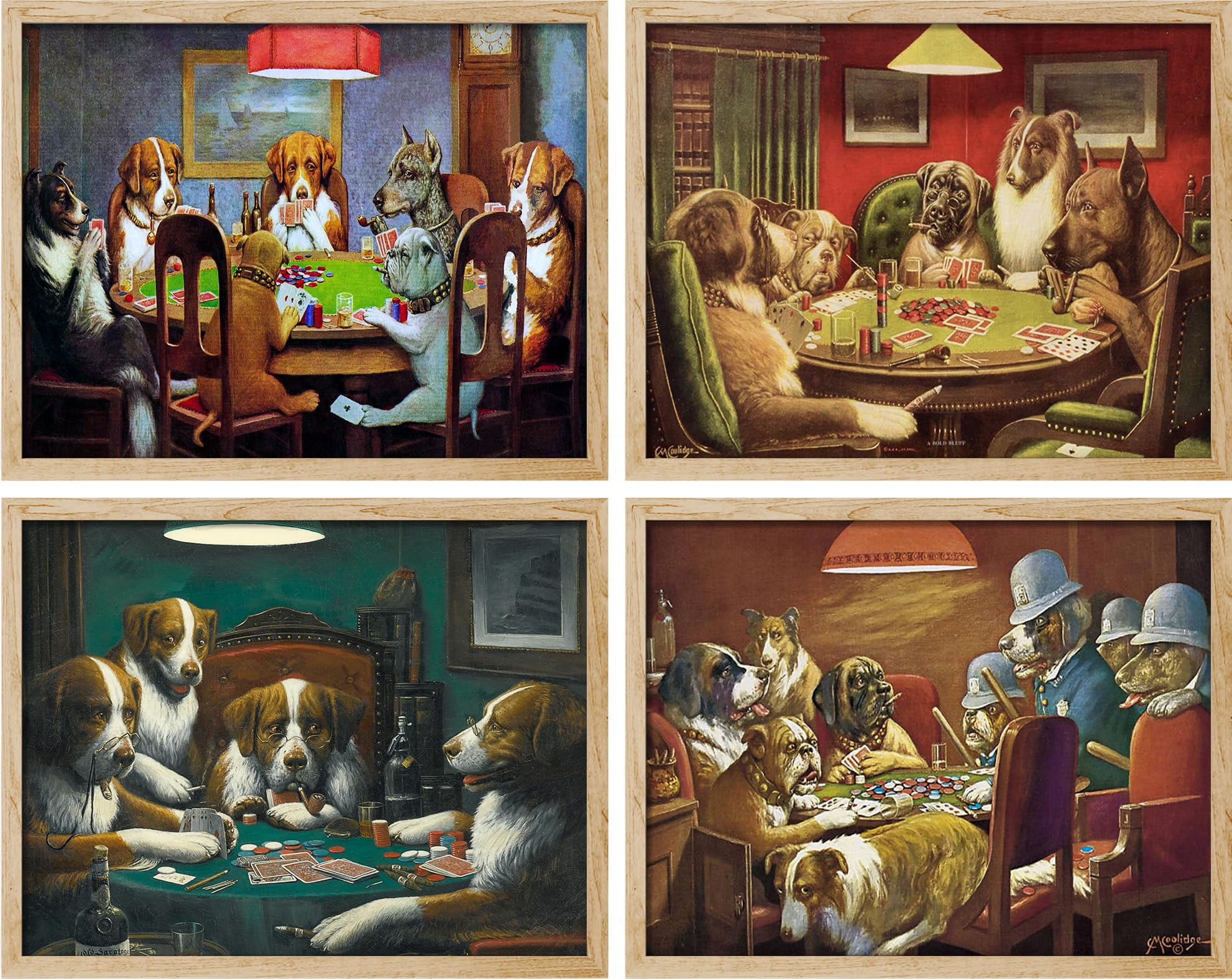 PixonSign Adhesive Posters Whimsical Dog Playing Poker Game Wall Arts ...