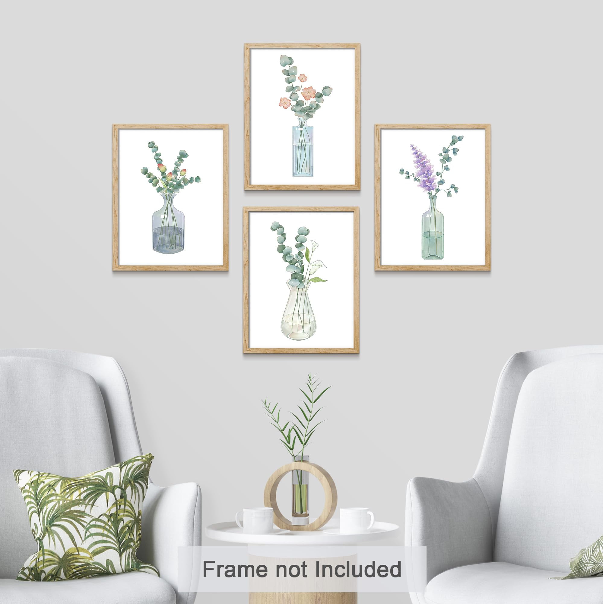PixonSign Adhesive Wall Art Forest Plants Flowers in Glass Vases ...