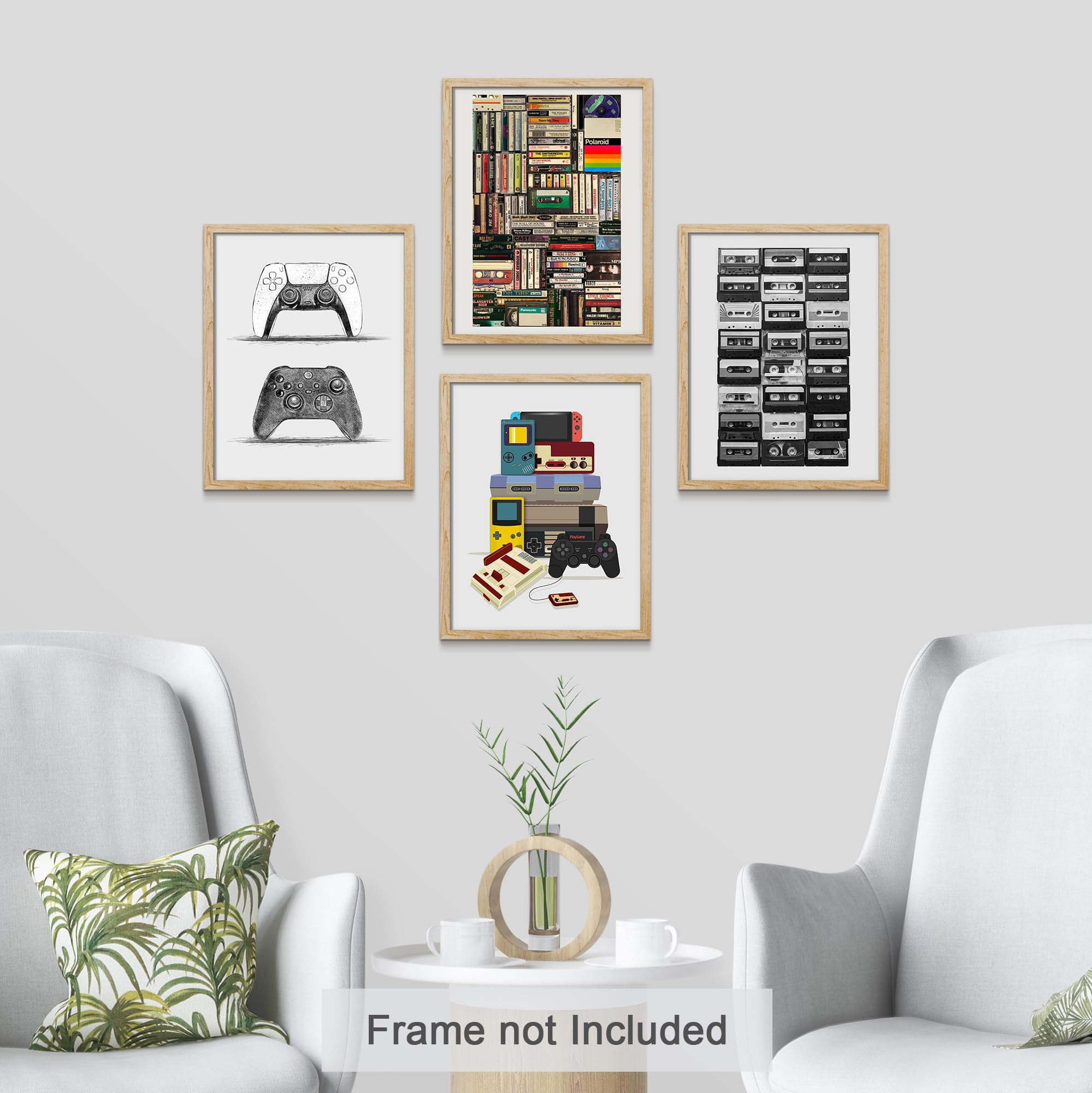 PixonSign Adhesive Wall Art Gamepad & Books Realism Posters, Set of 4 ...