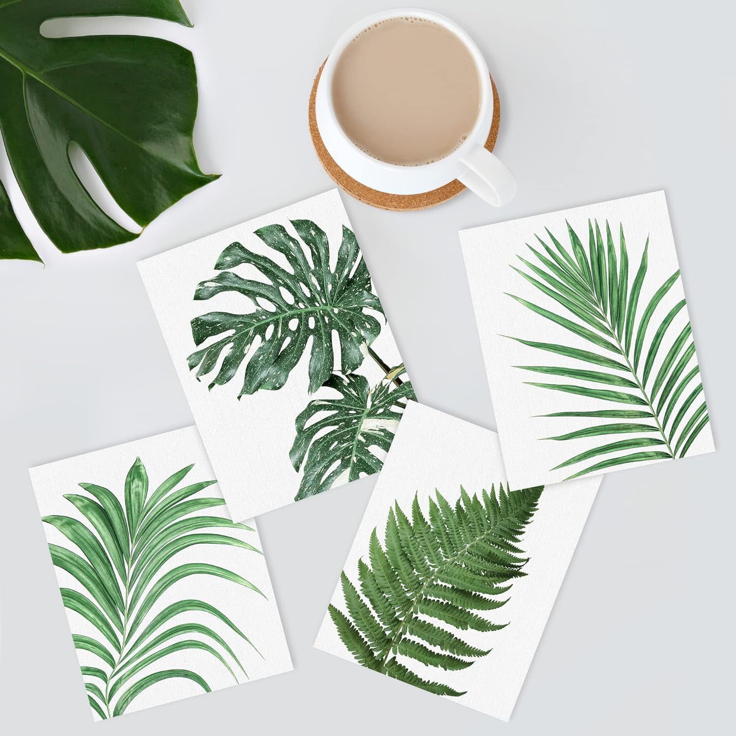 PixonSign Adhesive Wall Art Green Palm Leaf Forest Fern Posters, Set of ...