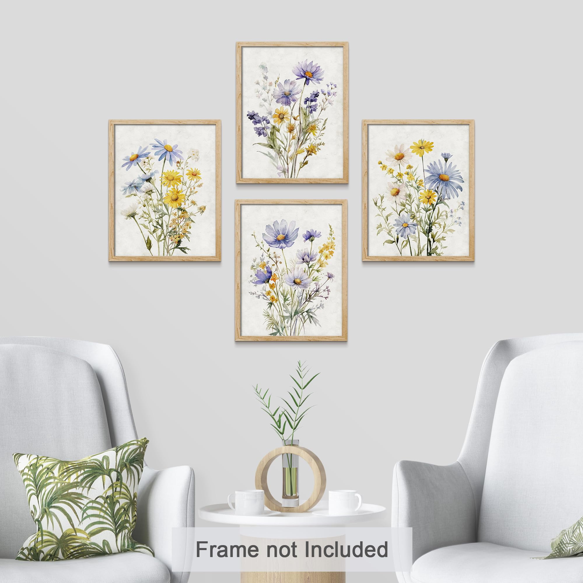 PixonSign Adhesive Wall Art Multcolor Wildflowers Collage Posters, Set ...