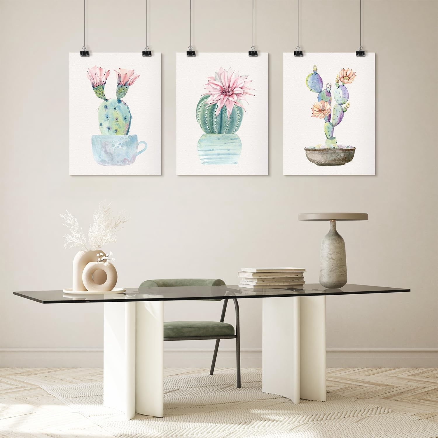 PixonSign Adhesive Wall Art Watercolor Cactus and Succulents Modern ...
