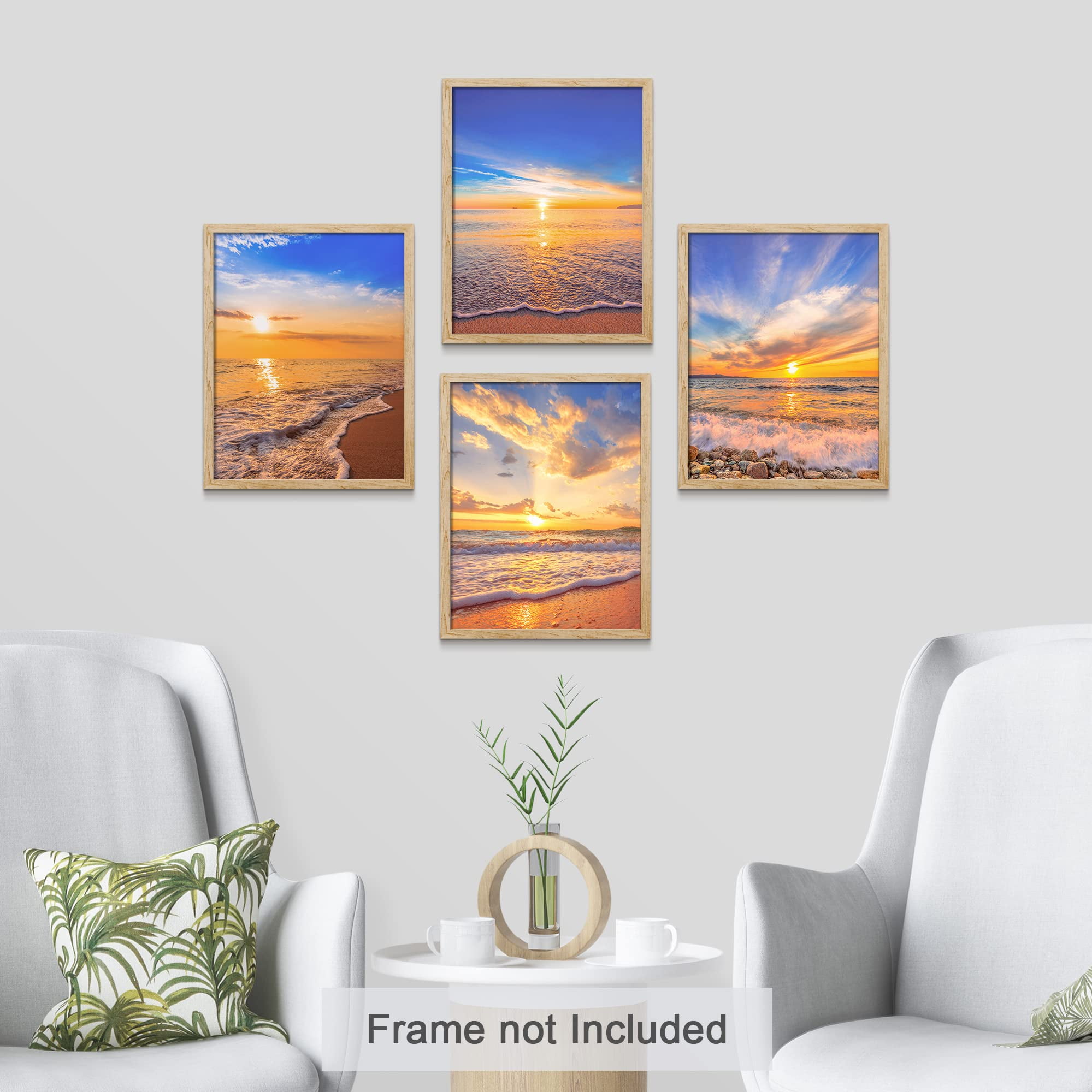 PixonSign Adhesive Wall Art White Ocean Sea Wave Posters, Set of 4 ...