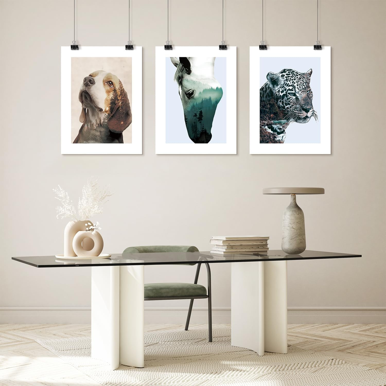 PixonSign Adhesive Wall Art Wildlife Double Exposure Posters, Set of 3 ...