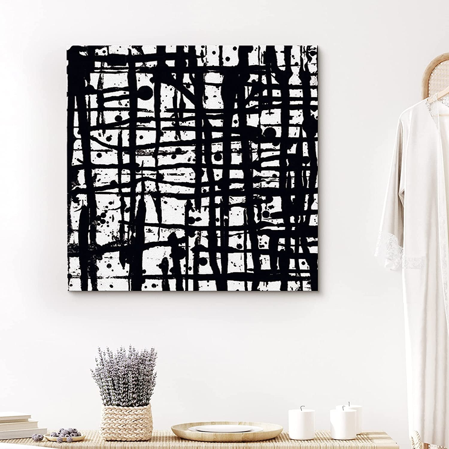 PixonSign Canvas Print Wall Art Abstract Ink and Line Grid Geometric ...