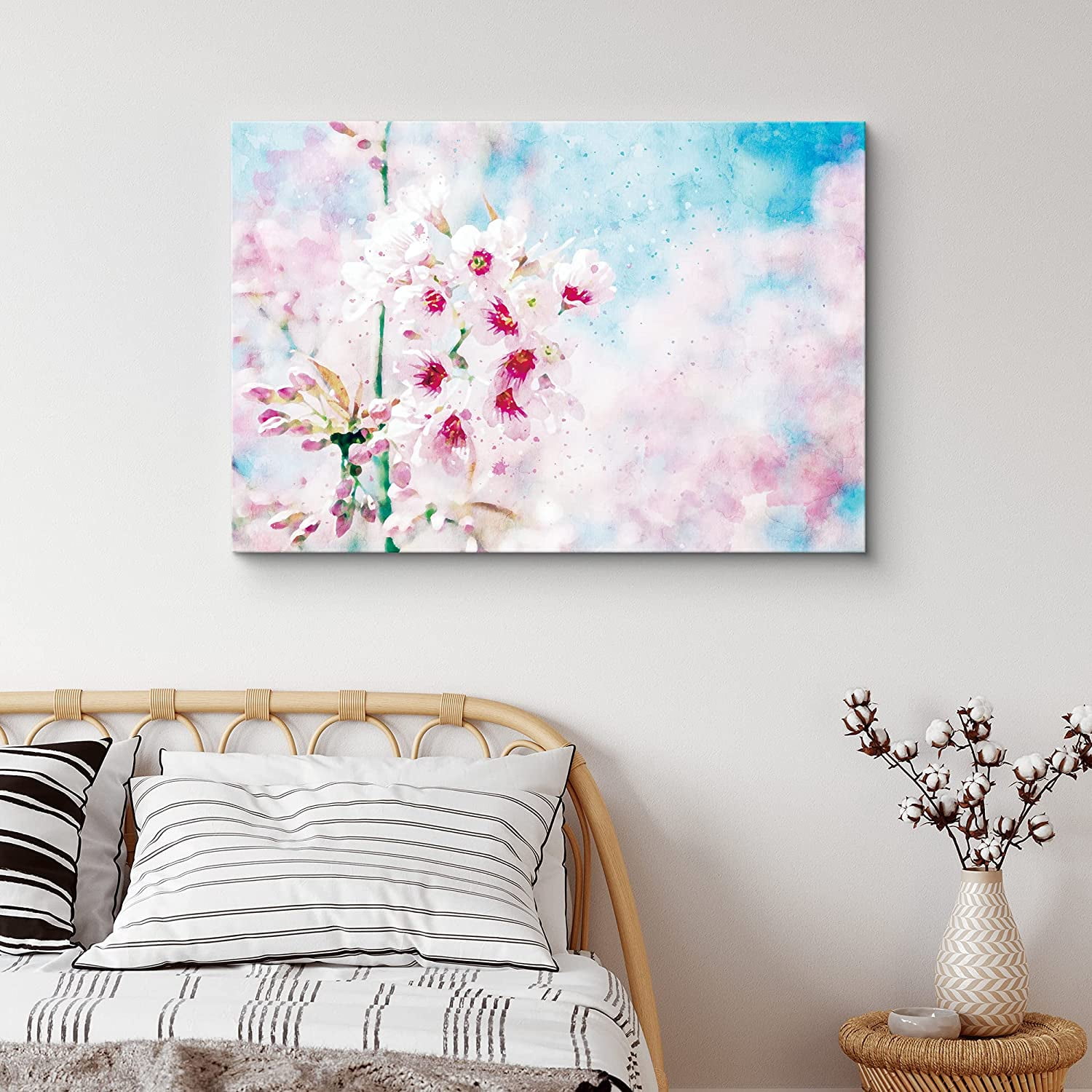PixonSign Canvas Print Wall Art Cherry Blossoms in The Cloudy Sky Floral Wilderness Mixed Media ...