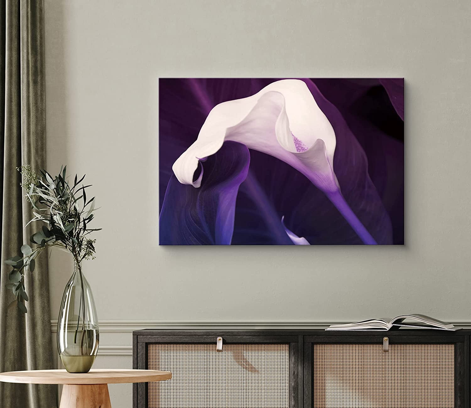 PixonSign Canvas Print Wall Art High Contrast Purple & White Calla Lily ...