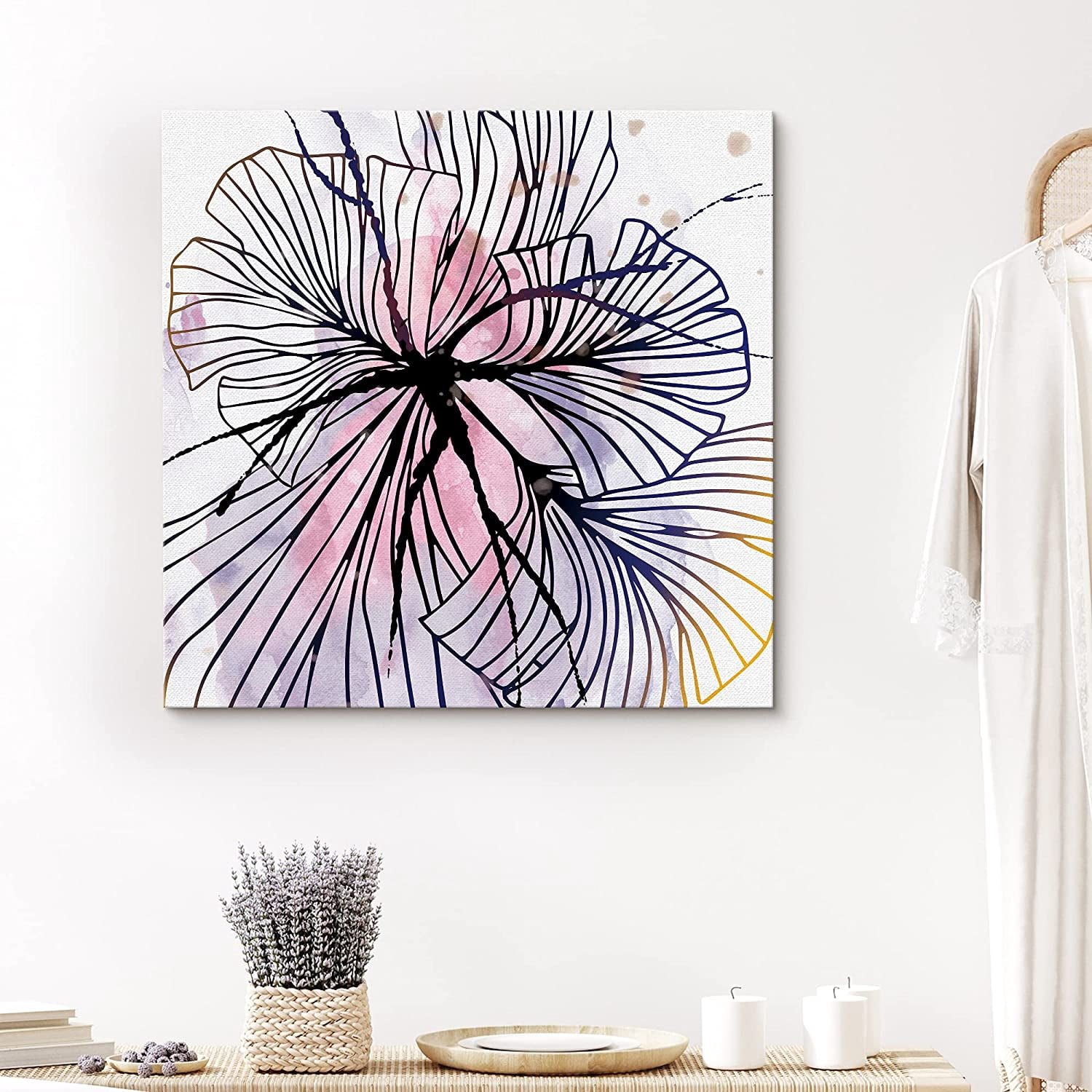 PixonSign Canvas Print Wall Art Purple & Pink Flower Line Art Botanical ...