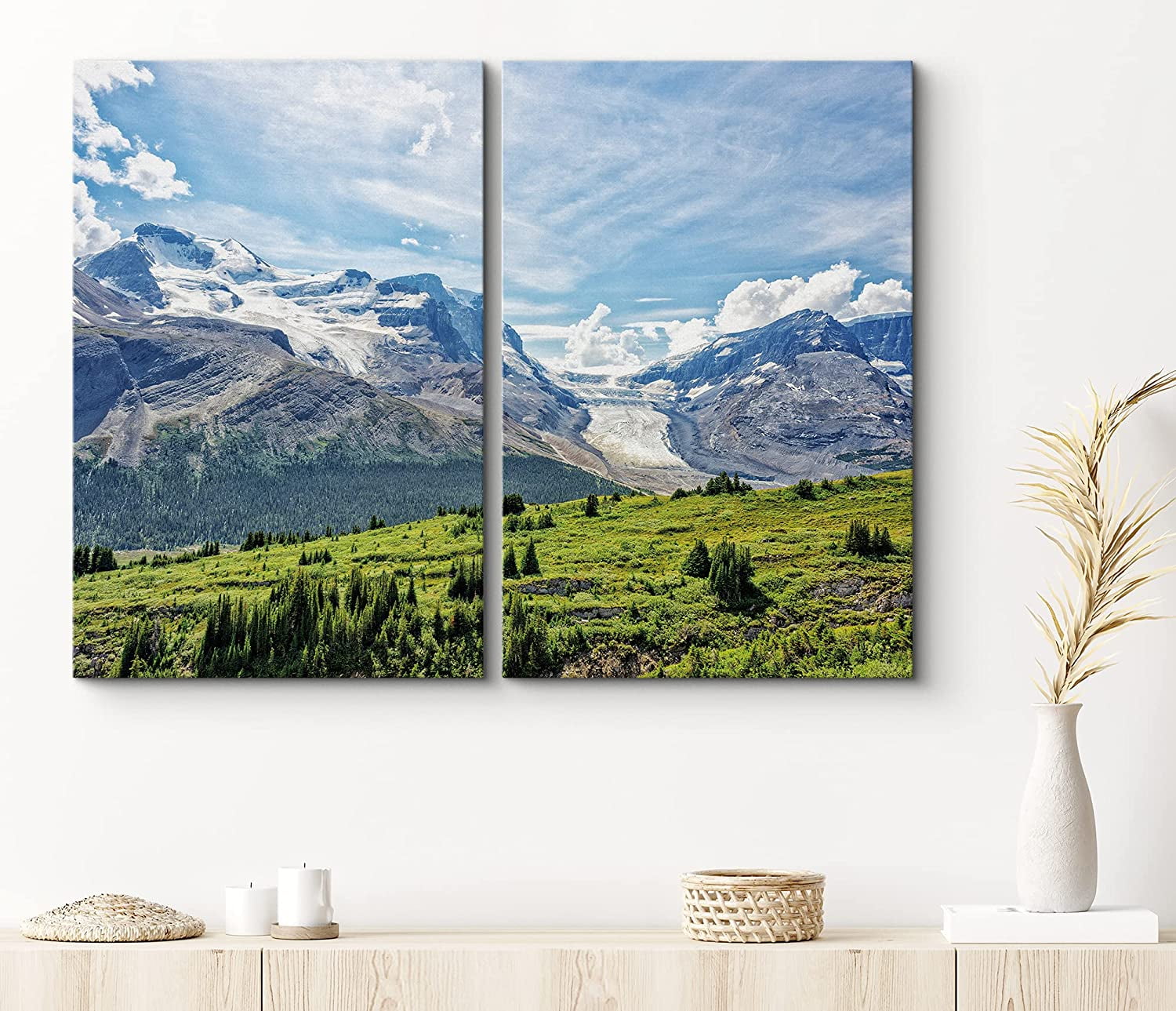 PixonSign Canvas Print Wall Art Set Open Green Range Under Mountains ...