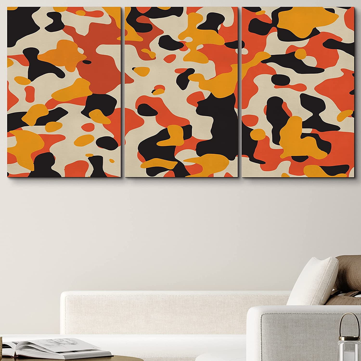 PixonSign Canvas Print Wall Art Set Orange, Black, Red & Tan Camouflage ...
