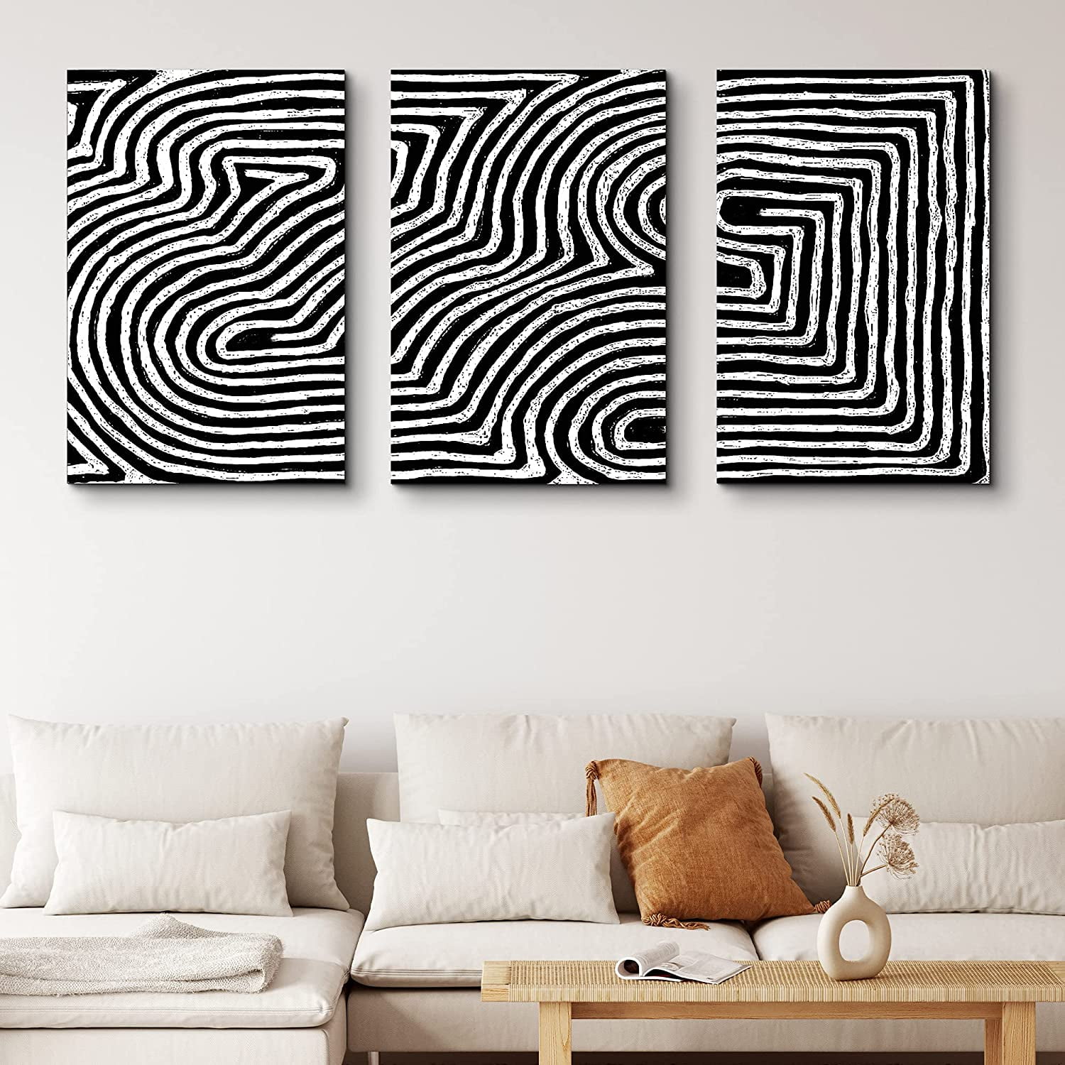 PixonSign Canvas Print Wall Art Set Smooth and Bumpy Line Pattern ...
