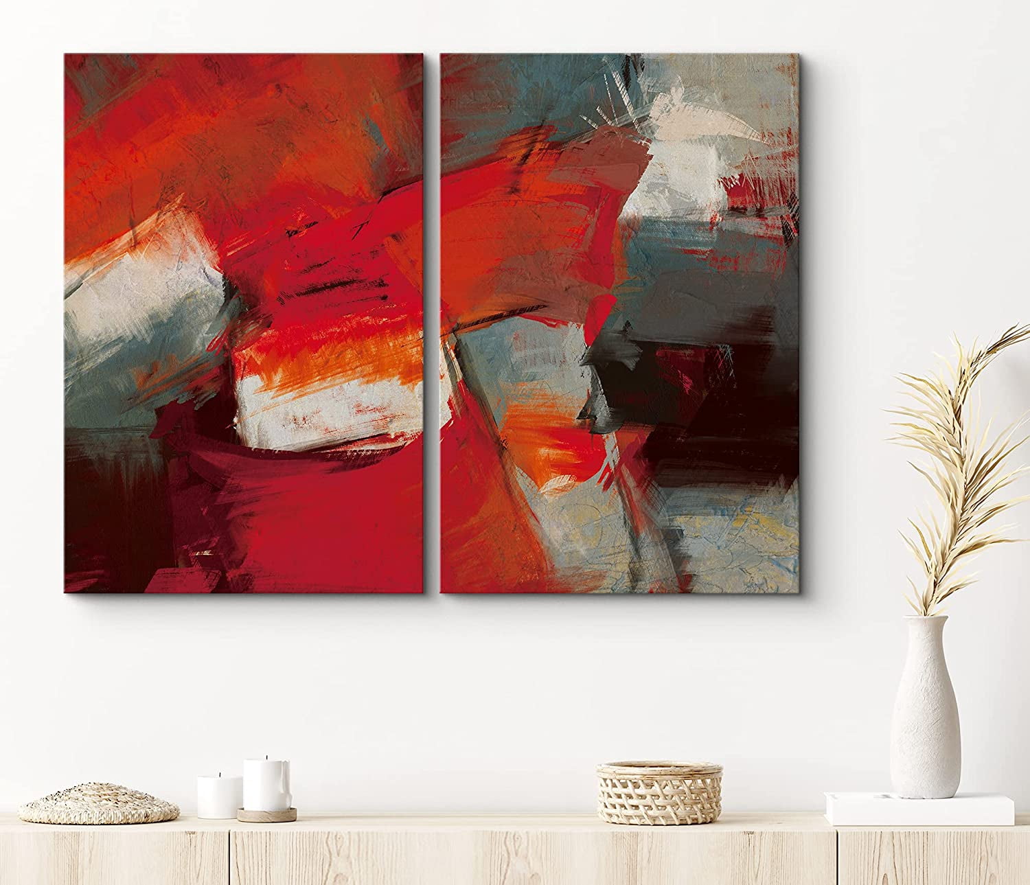 PixonSign Canvas Print Wall Art Set Thick Black, Red and Gray ...