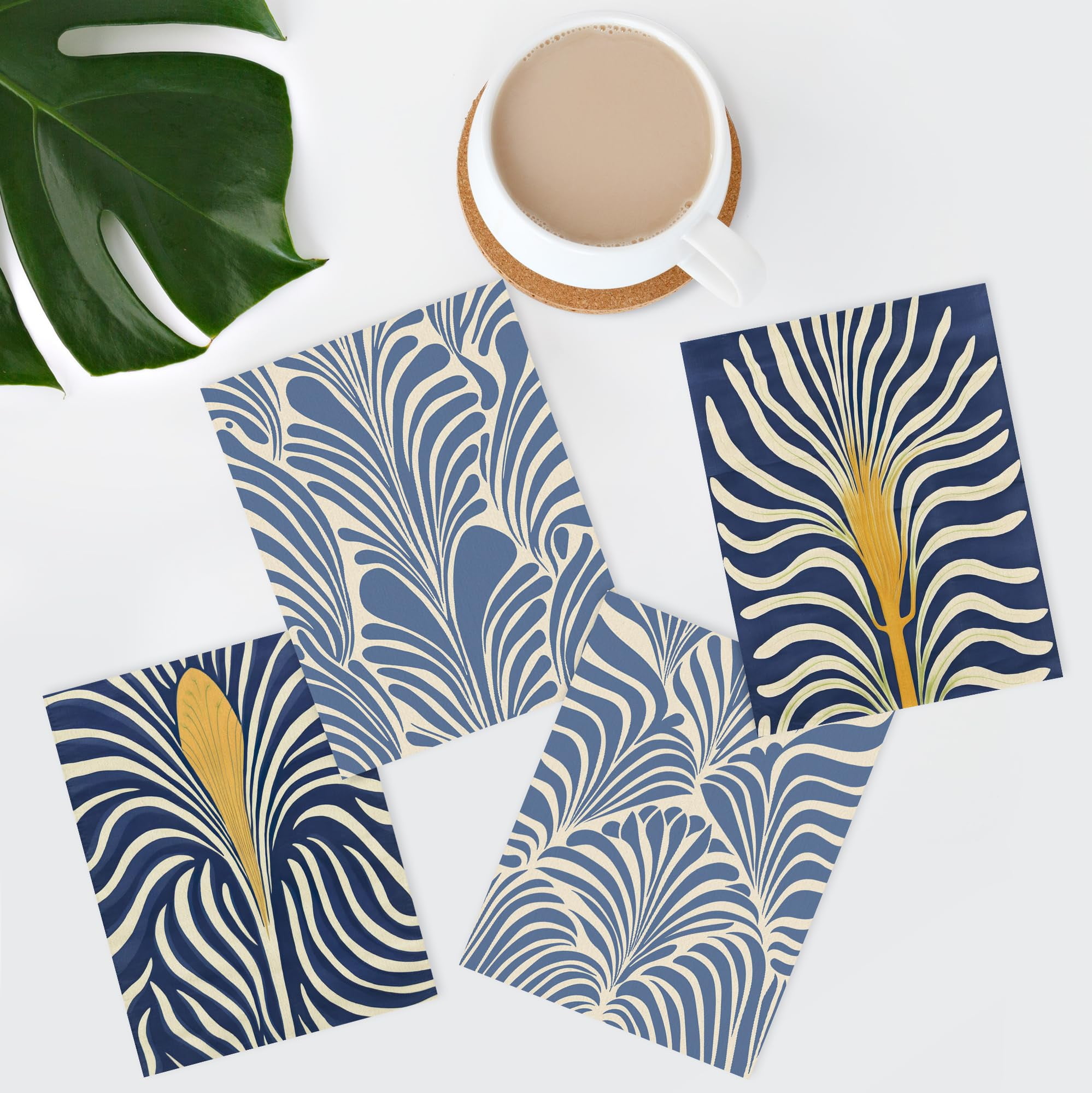 PixonSign Canvas Wall Art Navy and Gold Leave Pattern Prints, Set of 4 ...