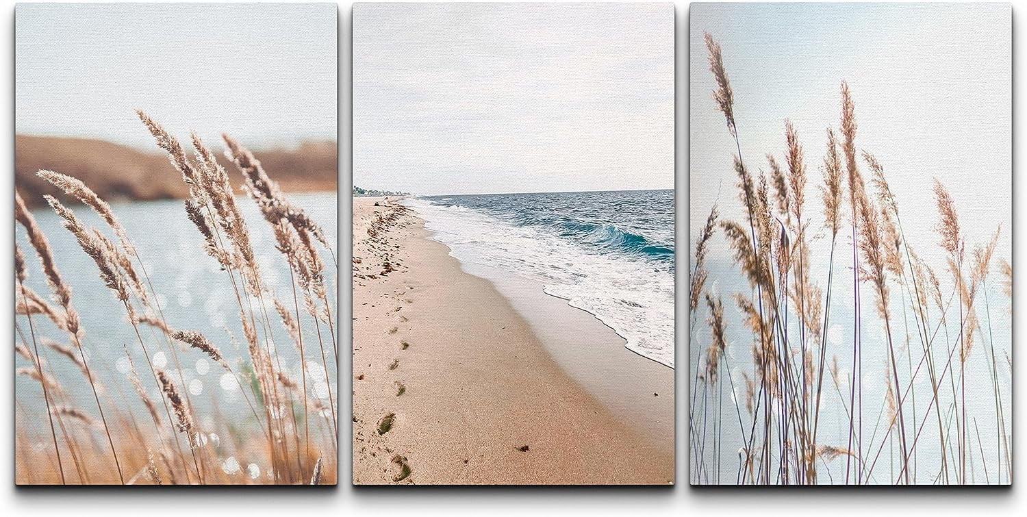 PixonSign Canvas White Beach Grass Cloudy Ocean Sea Wave Horizon ...