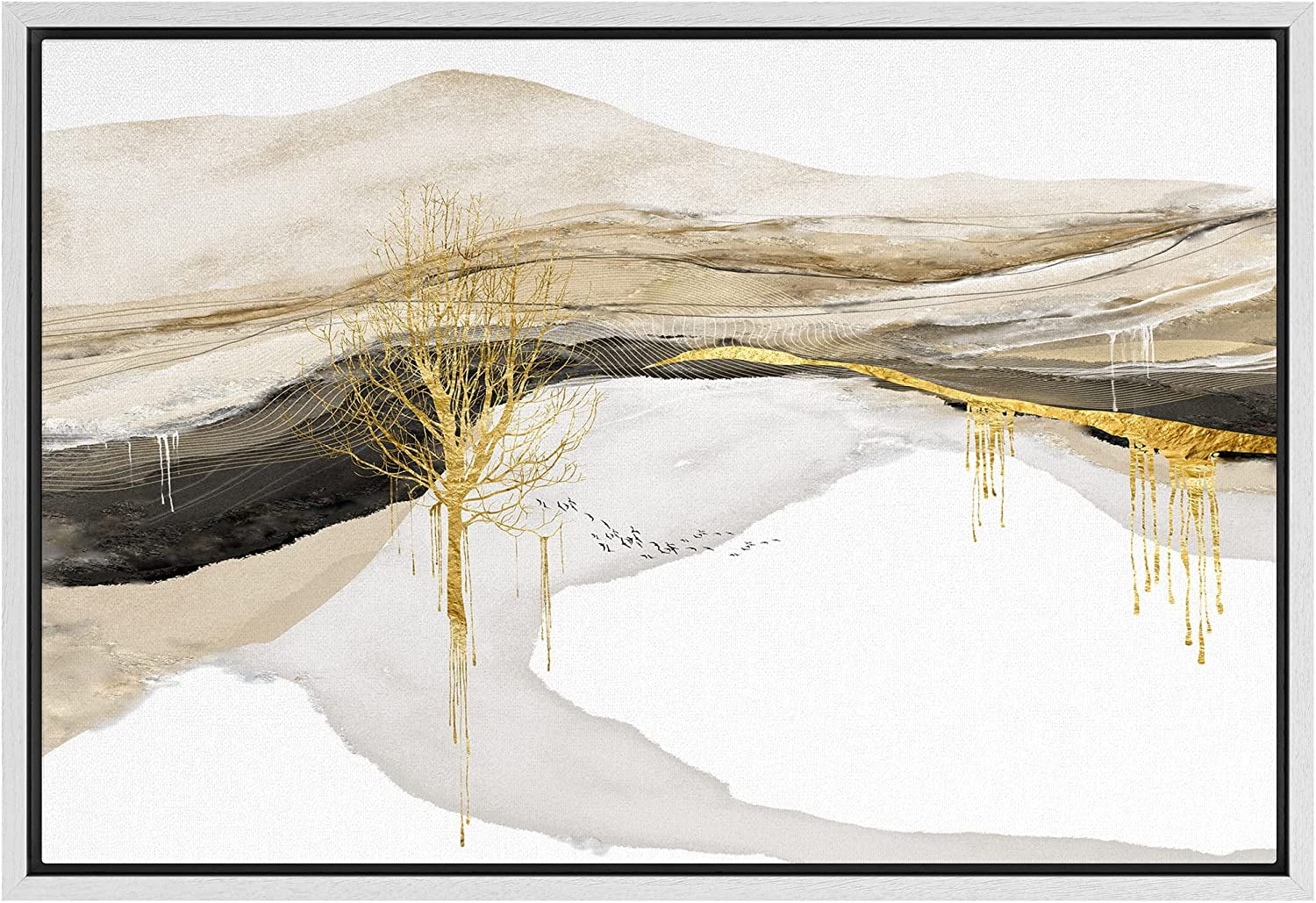 PixonSign Framed Canvas Print Wall Art Abstract Gold Geometric Mountain ...