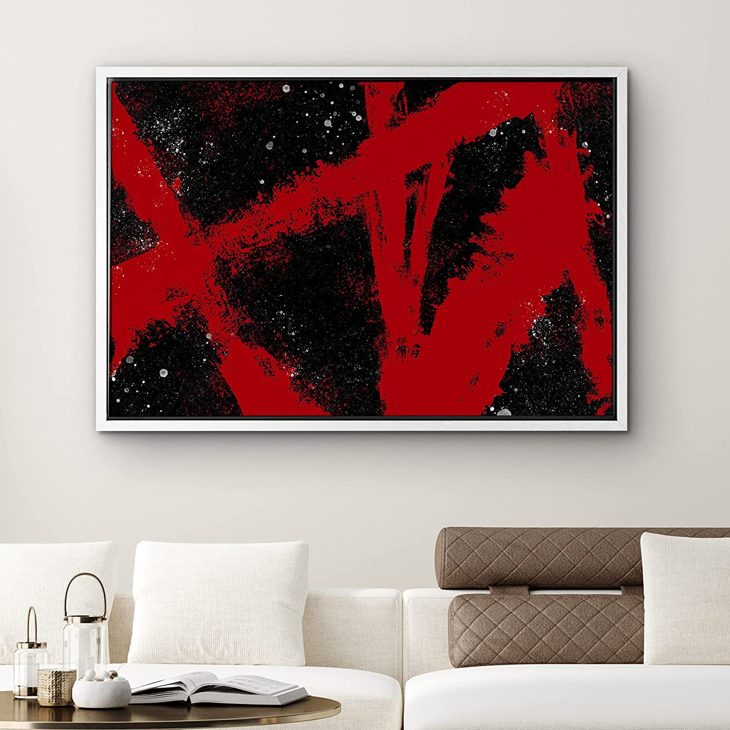 PixonSign Framed Canvas Print Wall Art Abstract Red Slash Art Graffiti ...