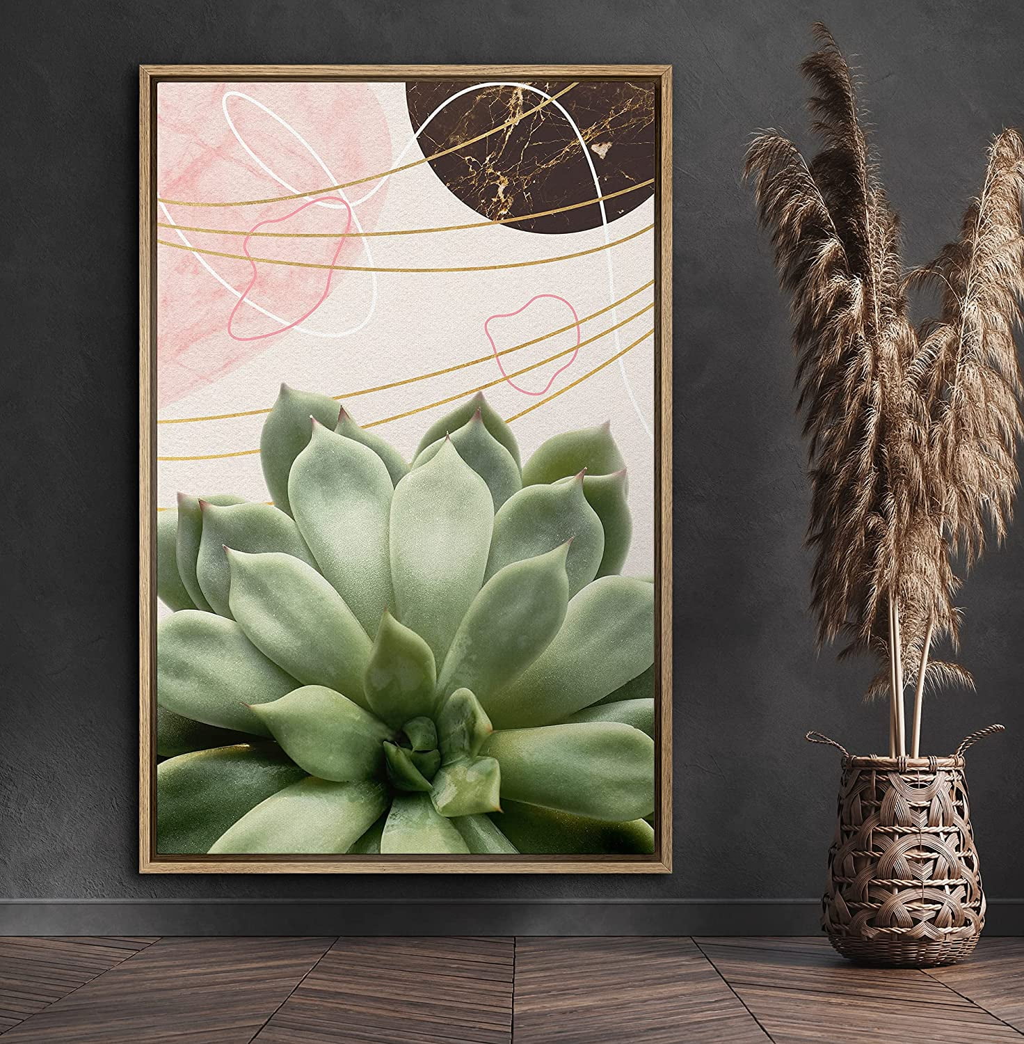 PixonSign Framed Canvas Print Wall Art Agave Succulent by Brown Circle ...