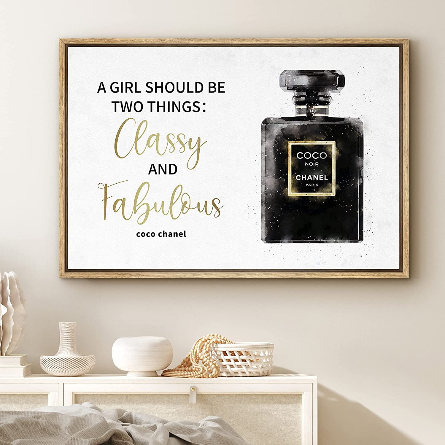 PixonSign Framed Canvas Print Wall Art Black Perfume with Motivational ...