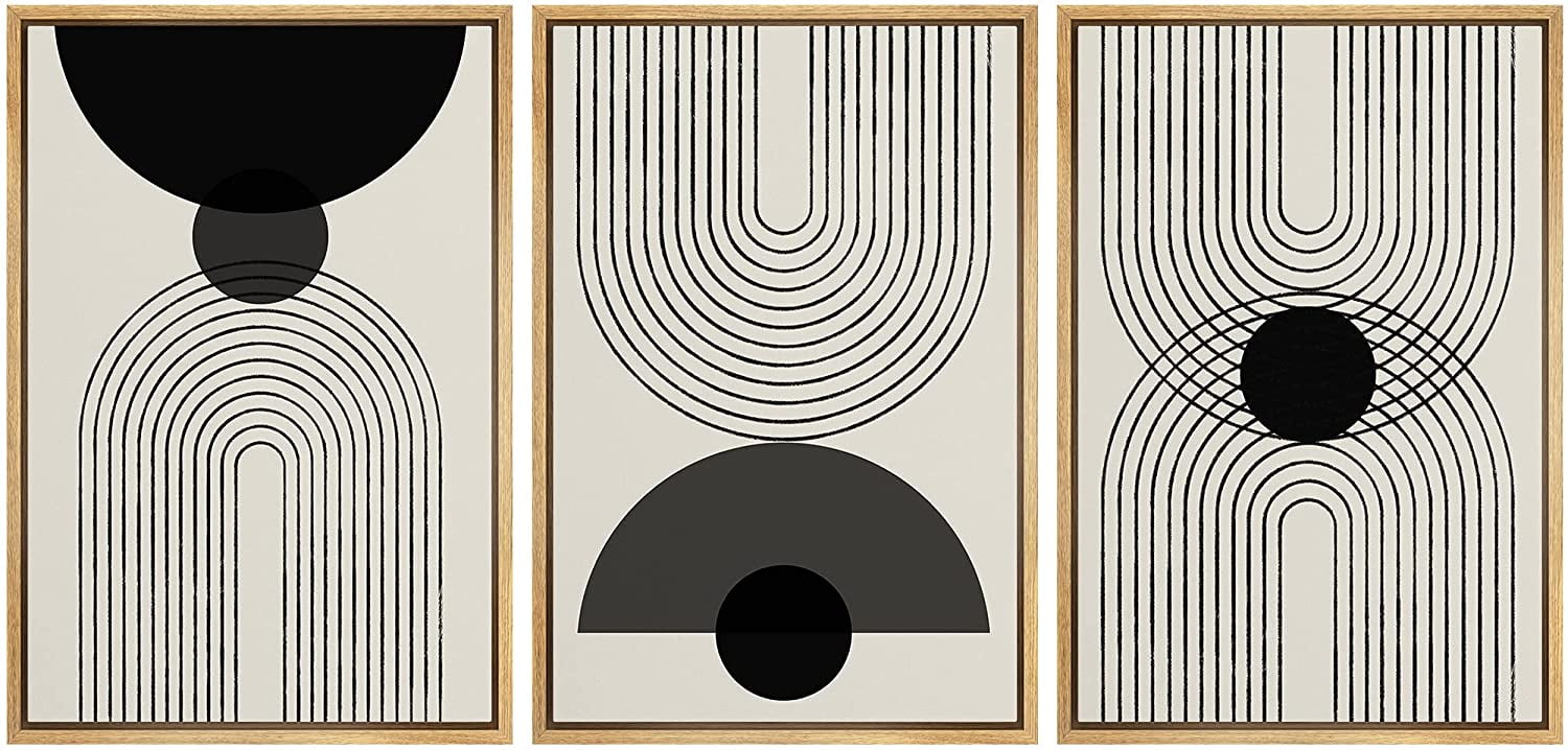 PixonSign Framed Canvas Print Wall Art Black Semi-Circle an Line ...