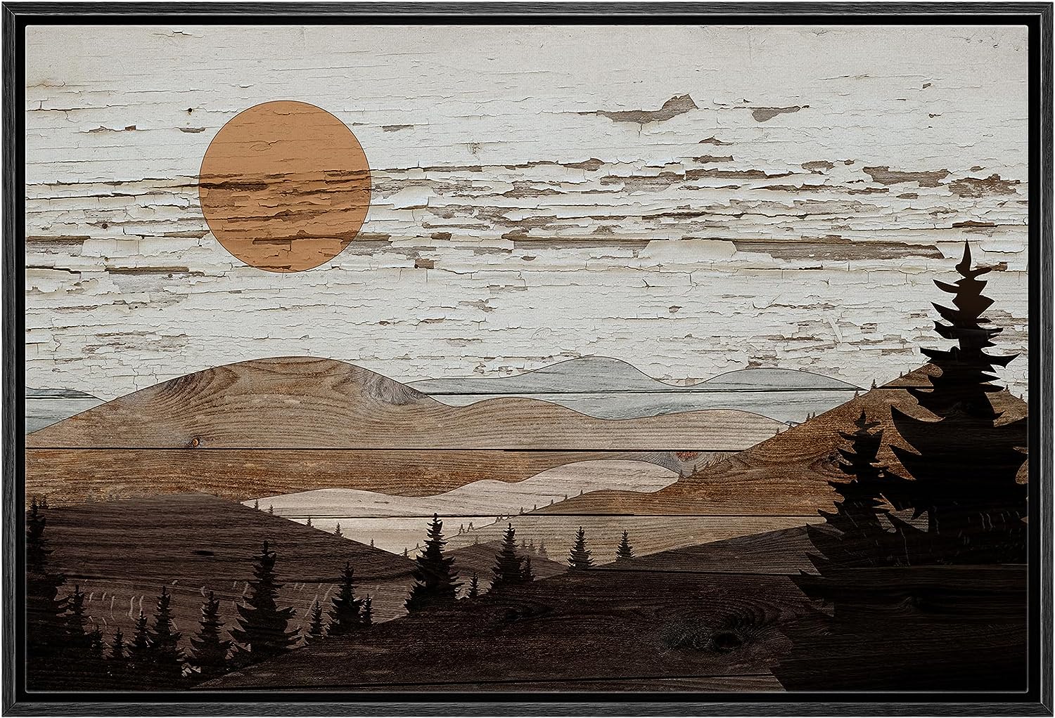 PixonSign Framed Canvas Print Wall Art Brown Mountain Range Forest ...