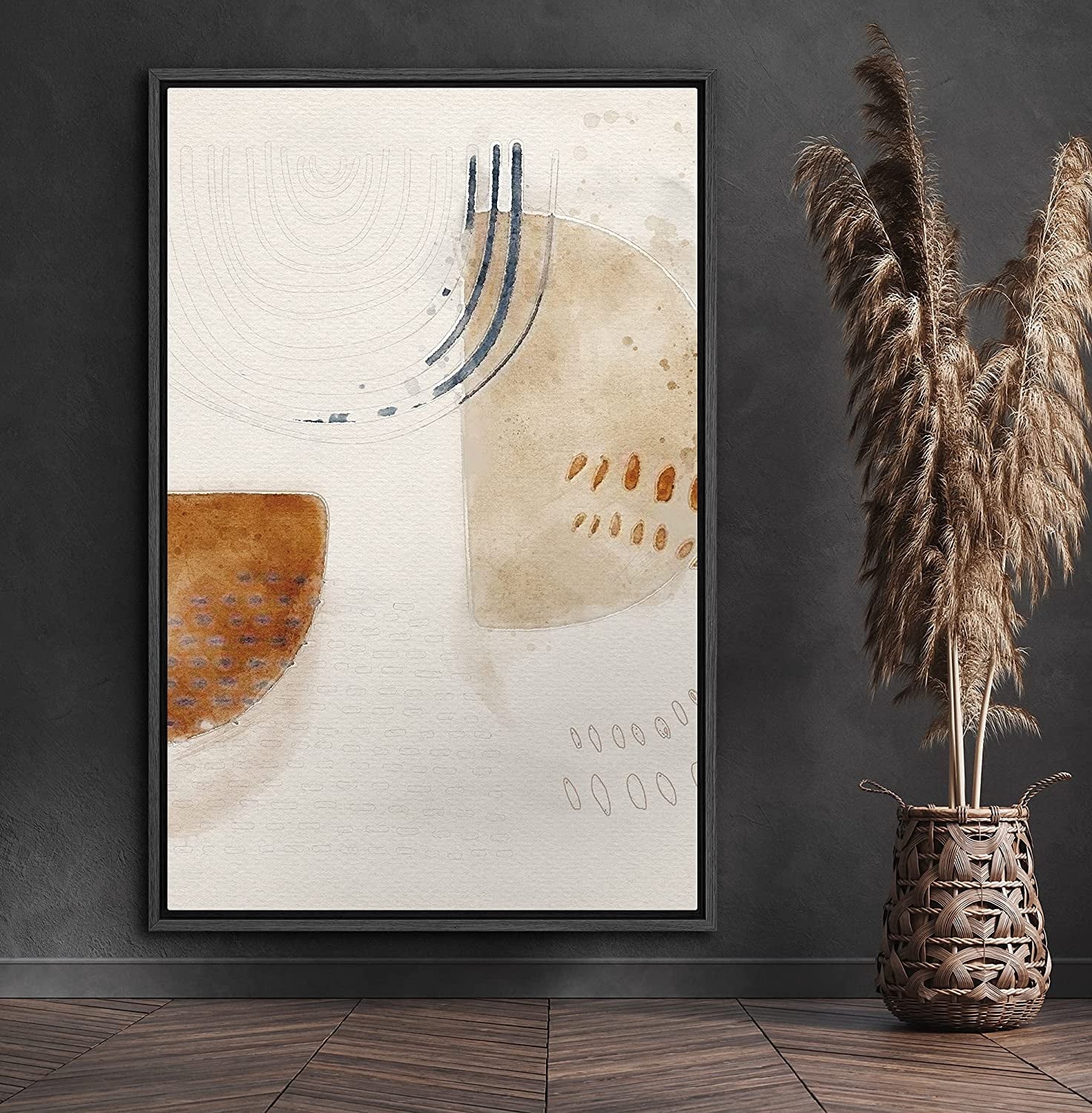 PixonSign Framed Canvas Print Wall Art Brown & Tan Squares with Black ...