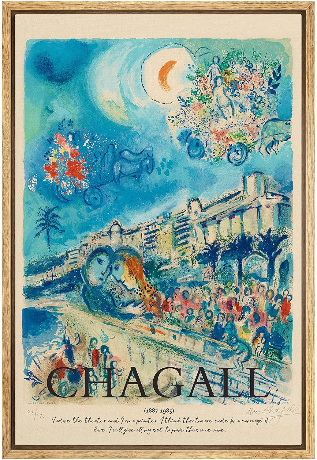 PixonSign Framed Canvas Print Wall Art Chagall Crescent Moon Pastel ...