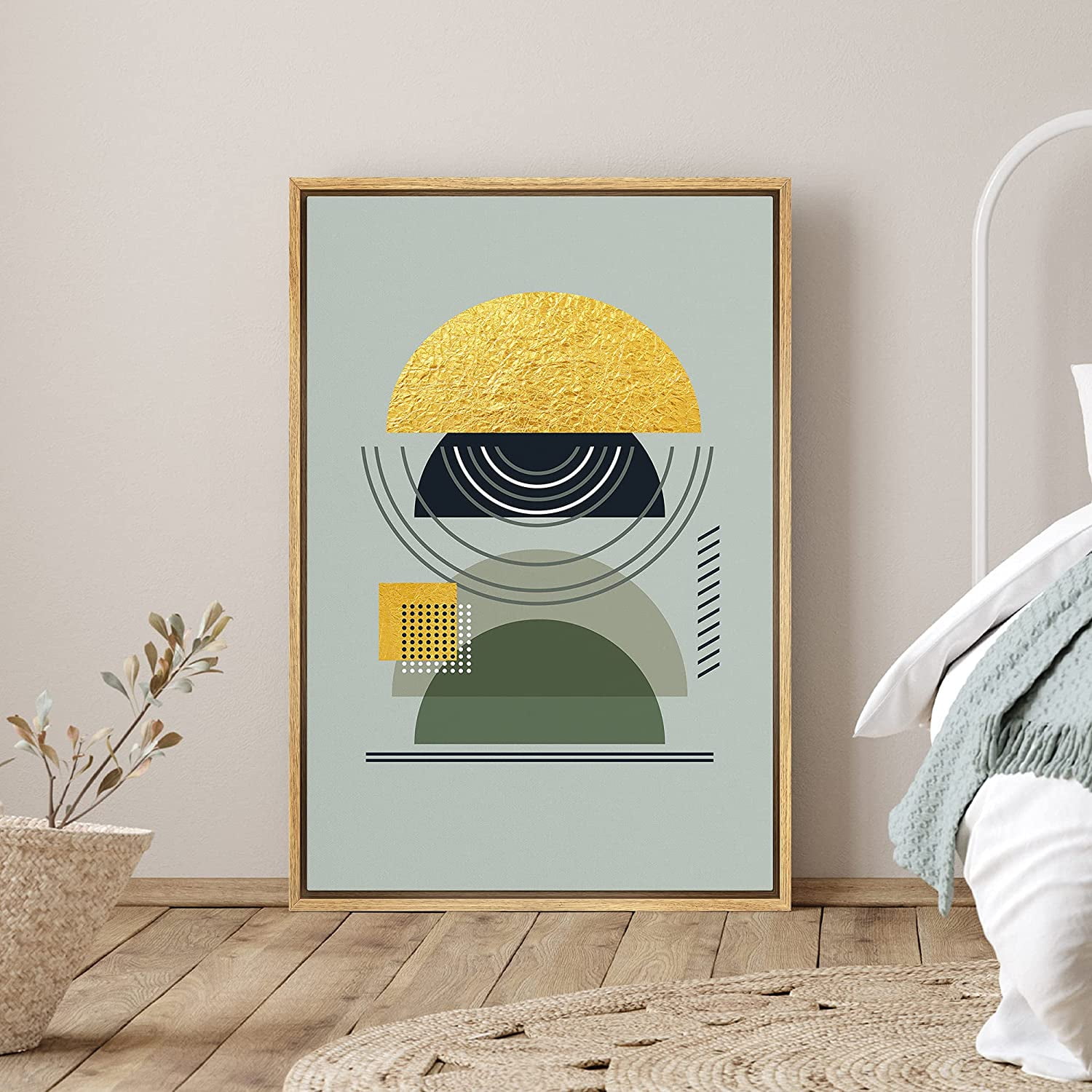 PixonSign Framed Canvas Print Wall Art Colorblocked Gold and Black Semi ...