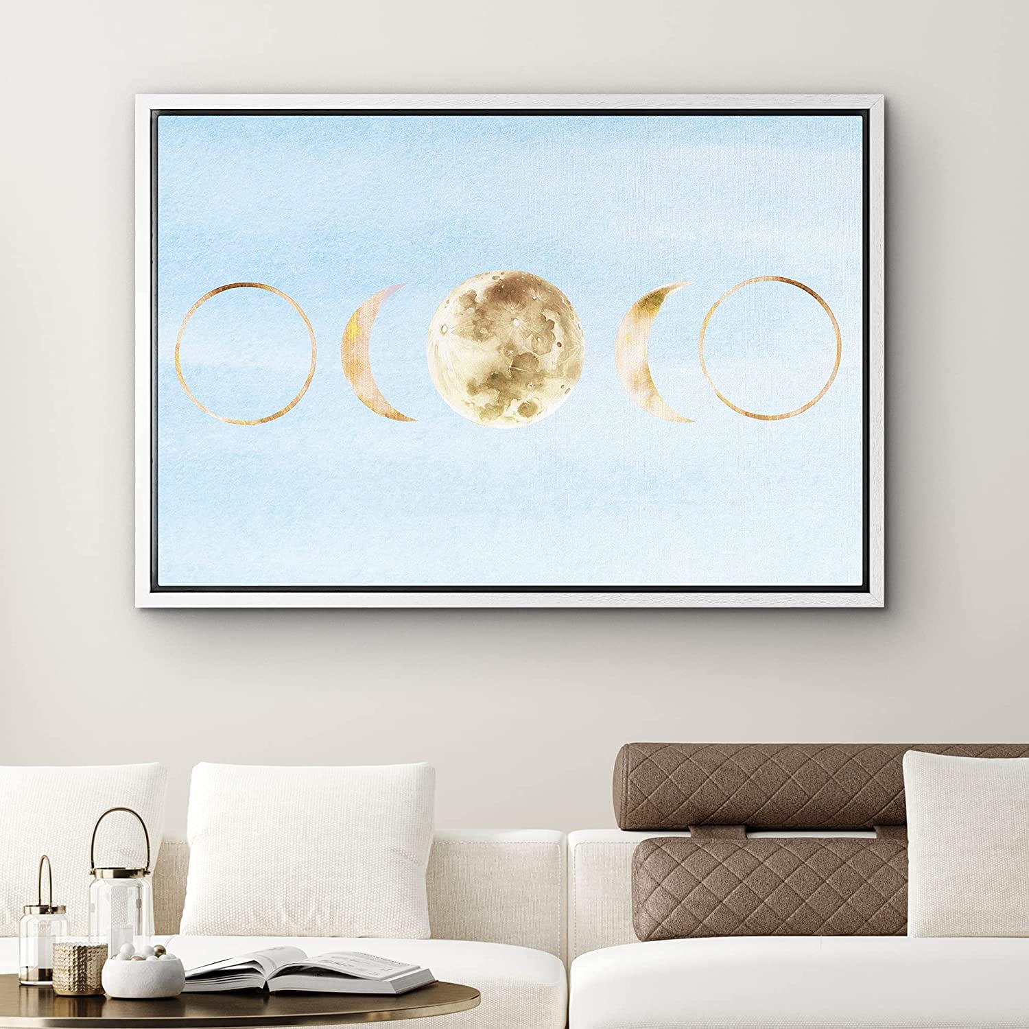 PixonSign Framed Canvas Print Wall Art Gold Crescent and Full Moons ...