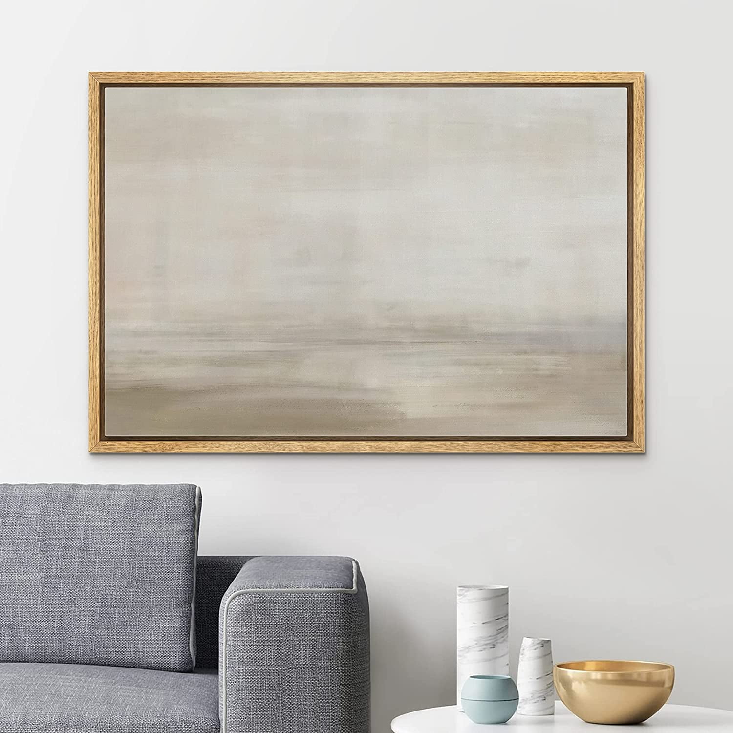 "PixonSign: 24""x36"" Framed Canvas Print, Pastel Brown Abstract Shapes ...