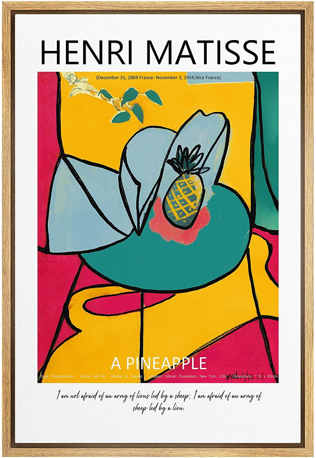 PixonSign Framed Canvas Print Wall Art Henri Matisse Pineapple ...