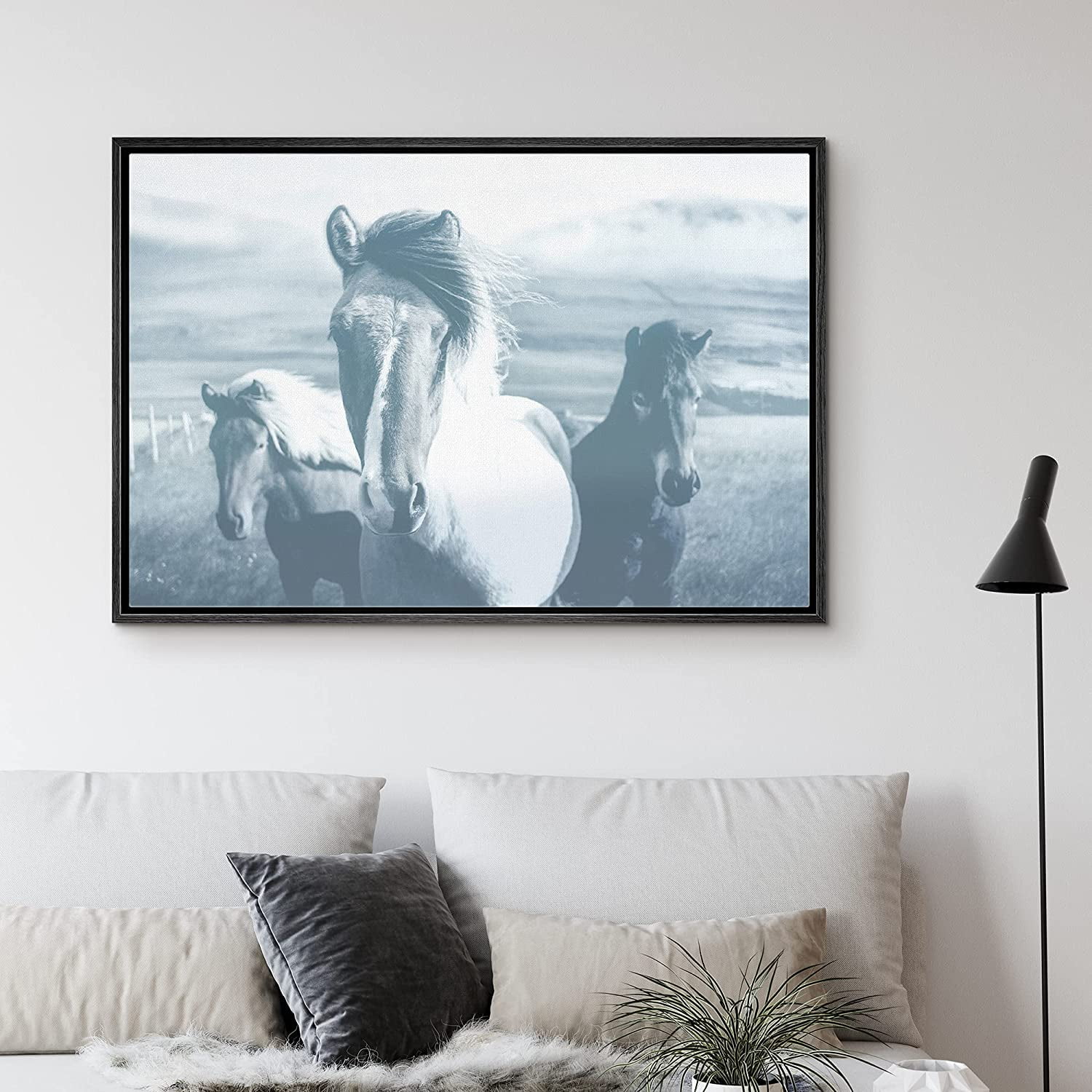 PixonSign Framed Canvas Print Wall Art Horse Trio in The Valley Animals ...