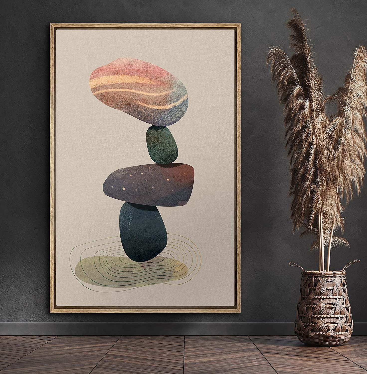 PixonSign Framed Canvas Print Wall Art Multicolor Navy and Pink Rocks ...