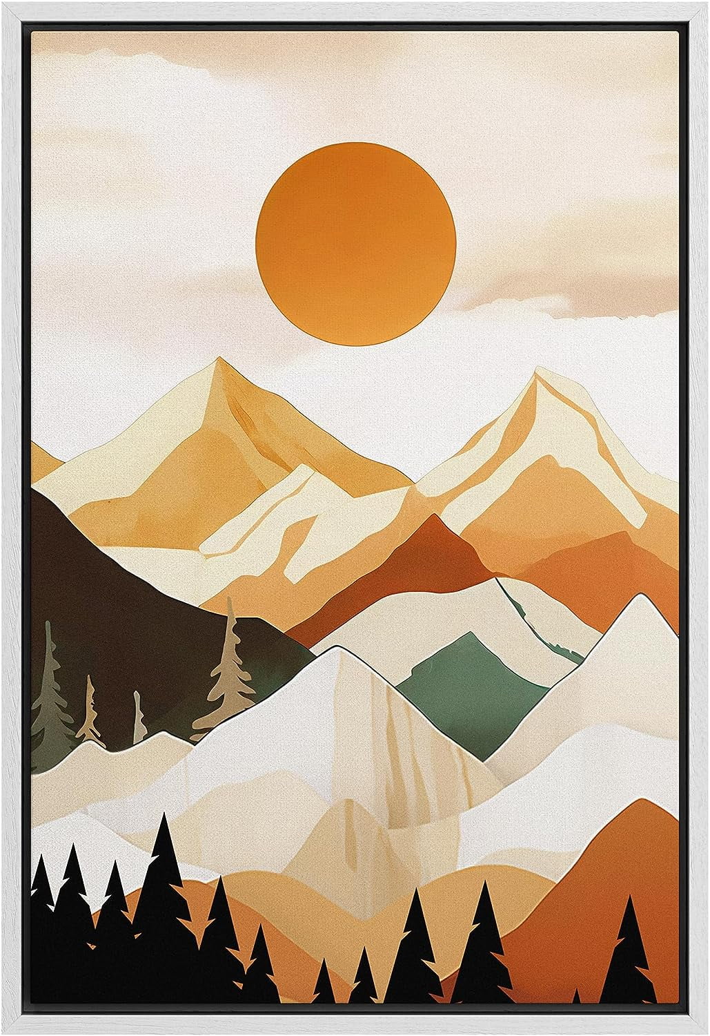 PixonSign Framed Canvas Print Wall Art Orange Sunset Mountain Range ...