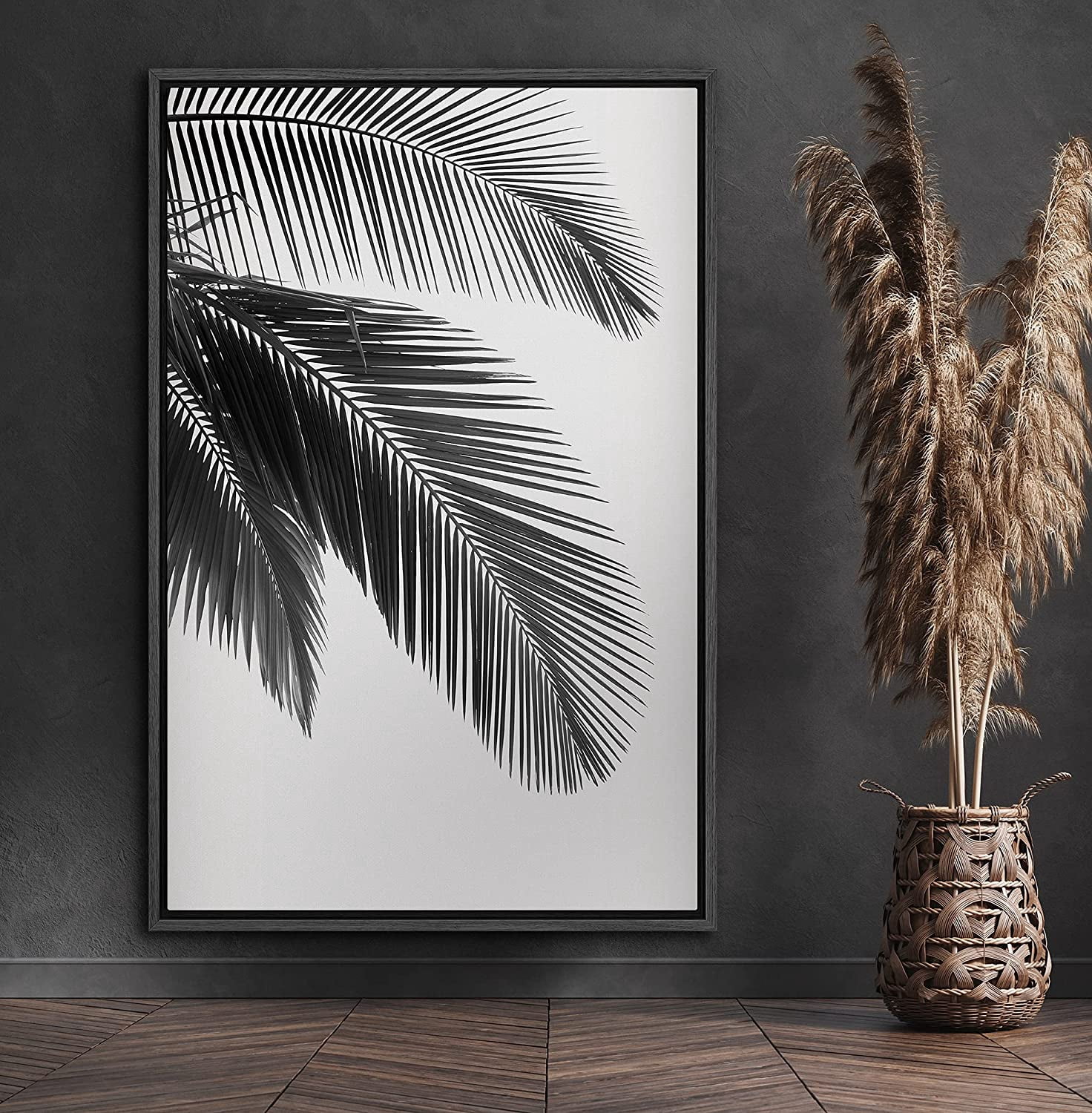 PixonSign Framed Canvas Print Wall Art Palm Leaf Trio Botanical ...
