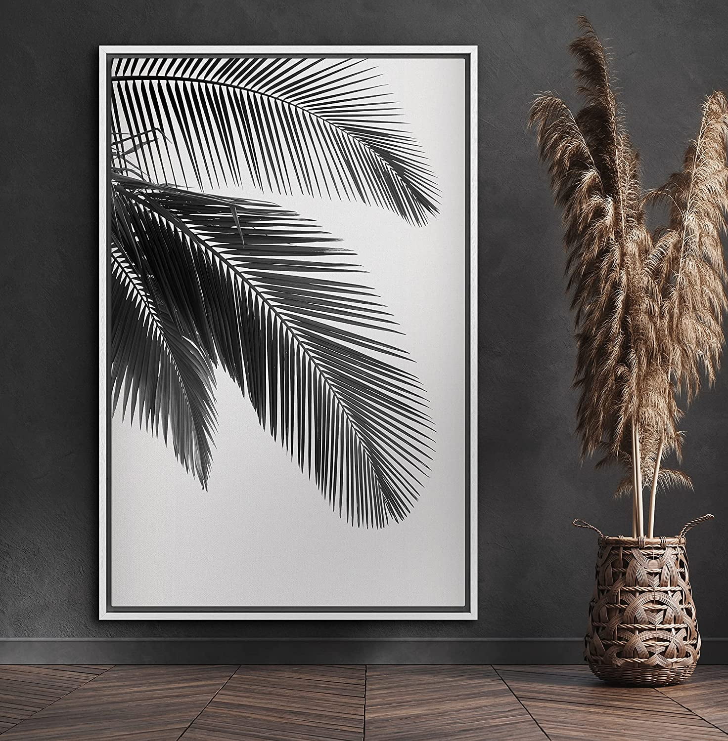 PixonSign Framed Canvas Print Wall Art Palm Leaf Trio Botanical ...