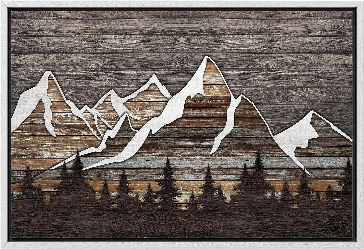 PixonSign Framed Canvas Print Wall Art Pastel Brown Tree Mountains ...